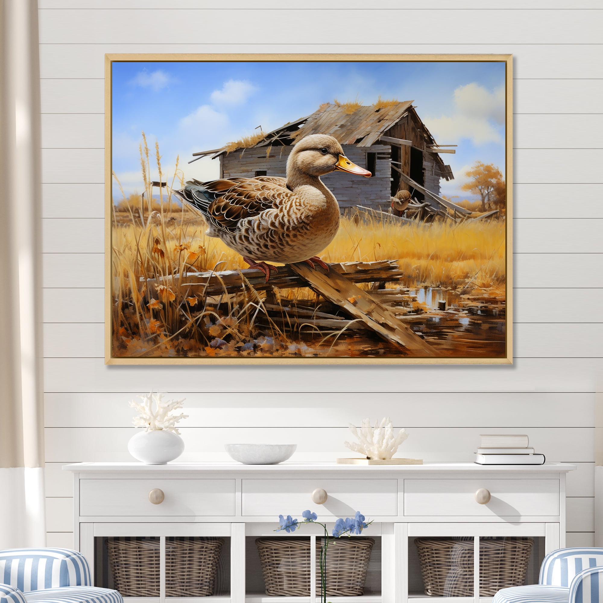 Designart "Duck Waddling by the Barn II" Animals Framed Wall Art ...