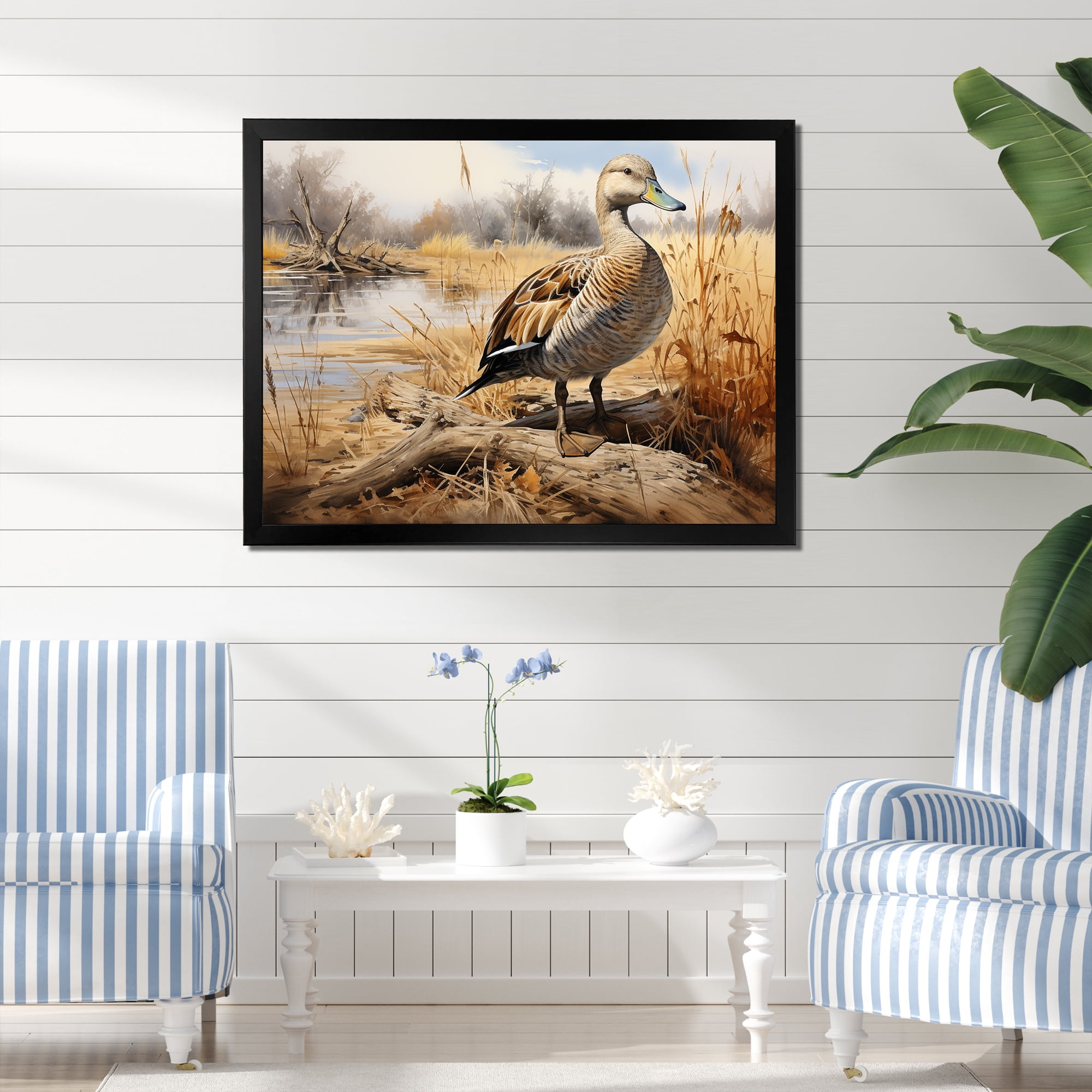 Designart "Duck Waddling in the Countryside II" Animals Framed Wall Art ...