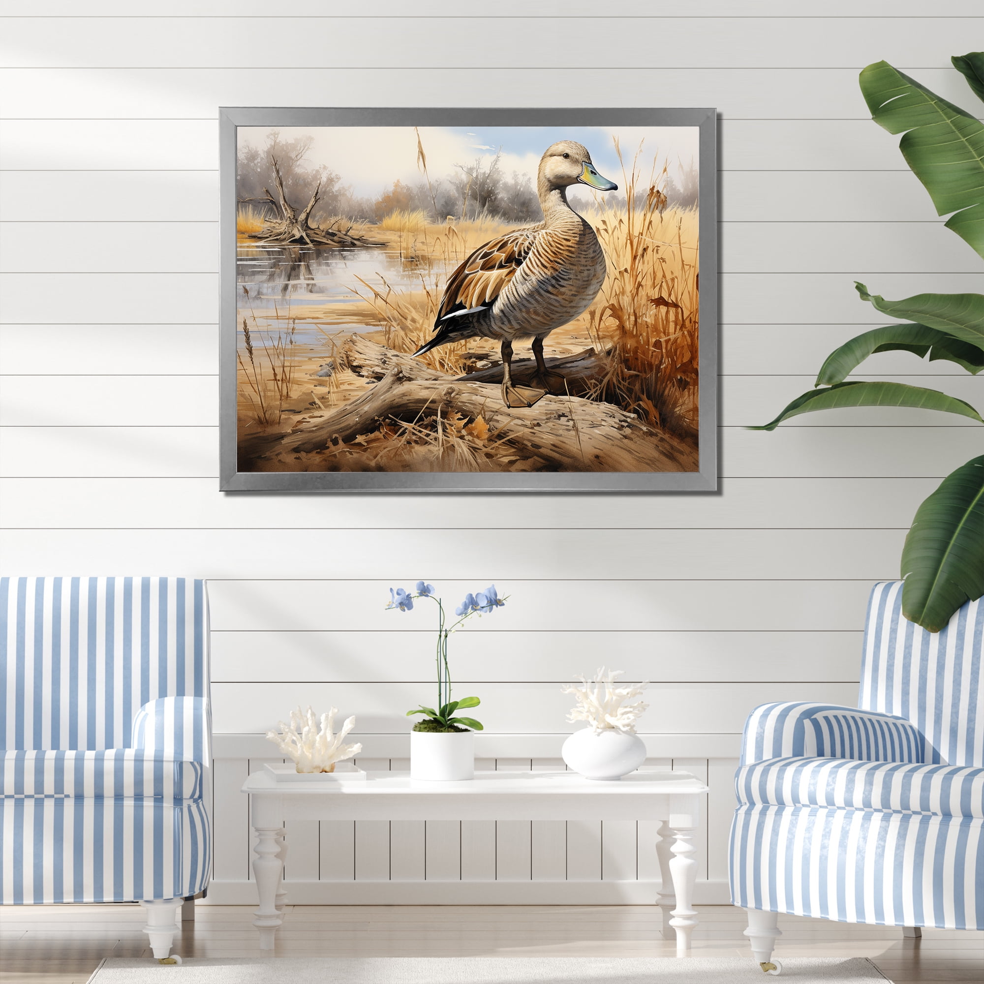 Designart "Duck Waddling in the Countryside II" Animals Framed Wall Art ...