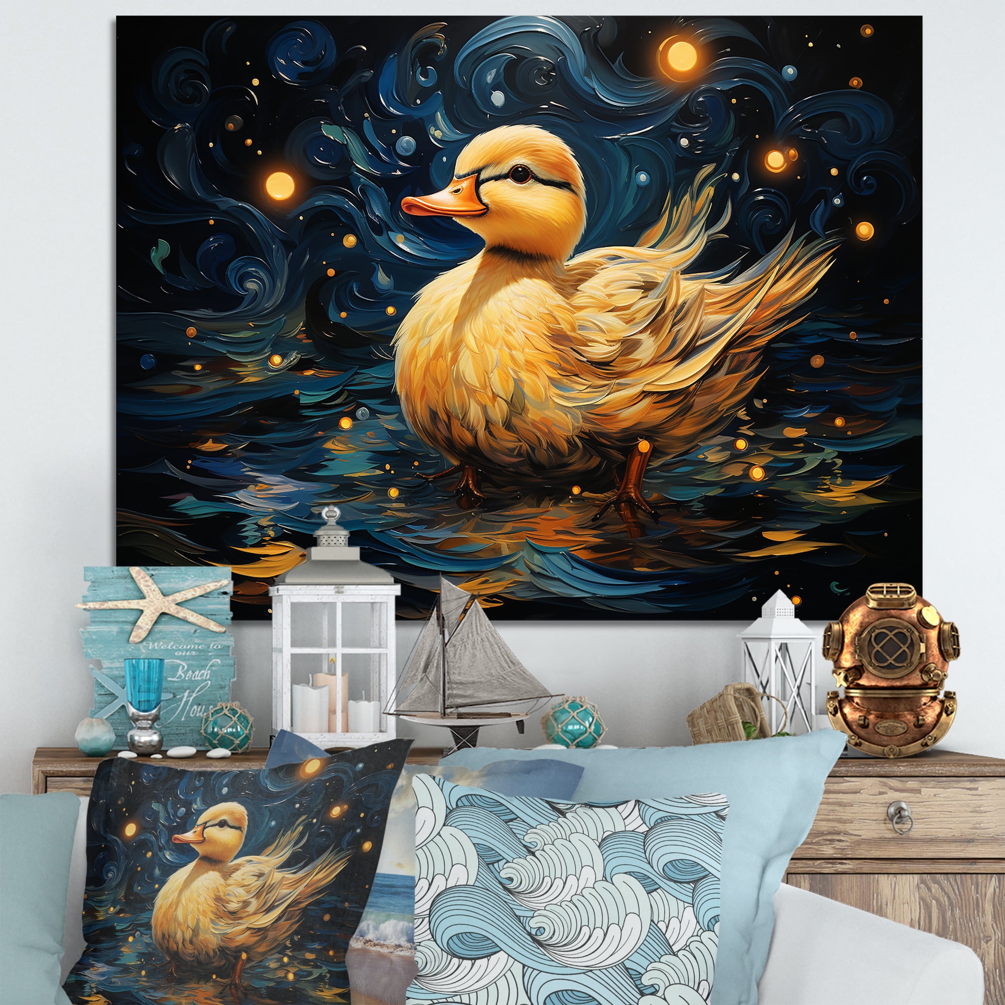 Designart "Duck Wondering under Starry Night Sky" Animals Wall Art ...