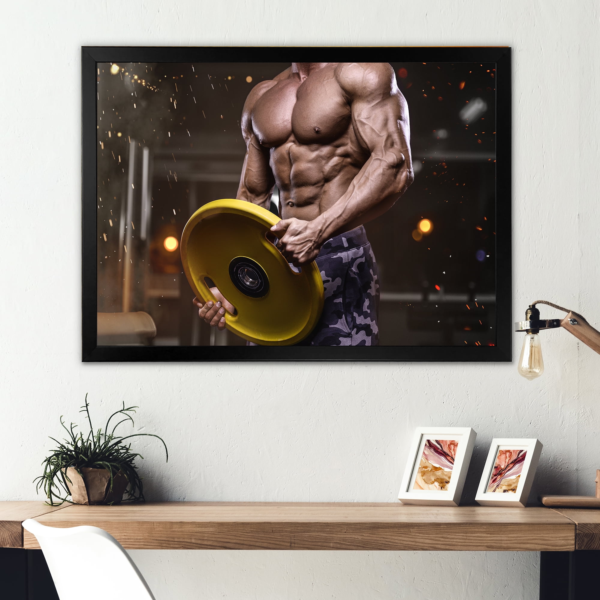 Designart "Dumbbell Muscle Pump" Aerobic & Bodybuilding Picture Framed ...