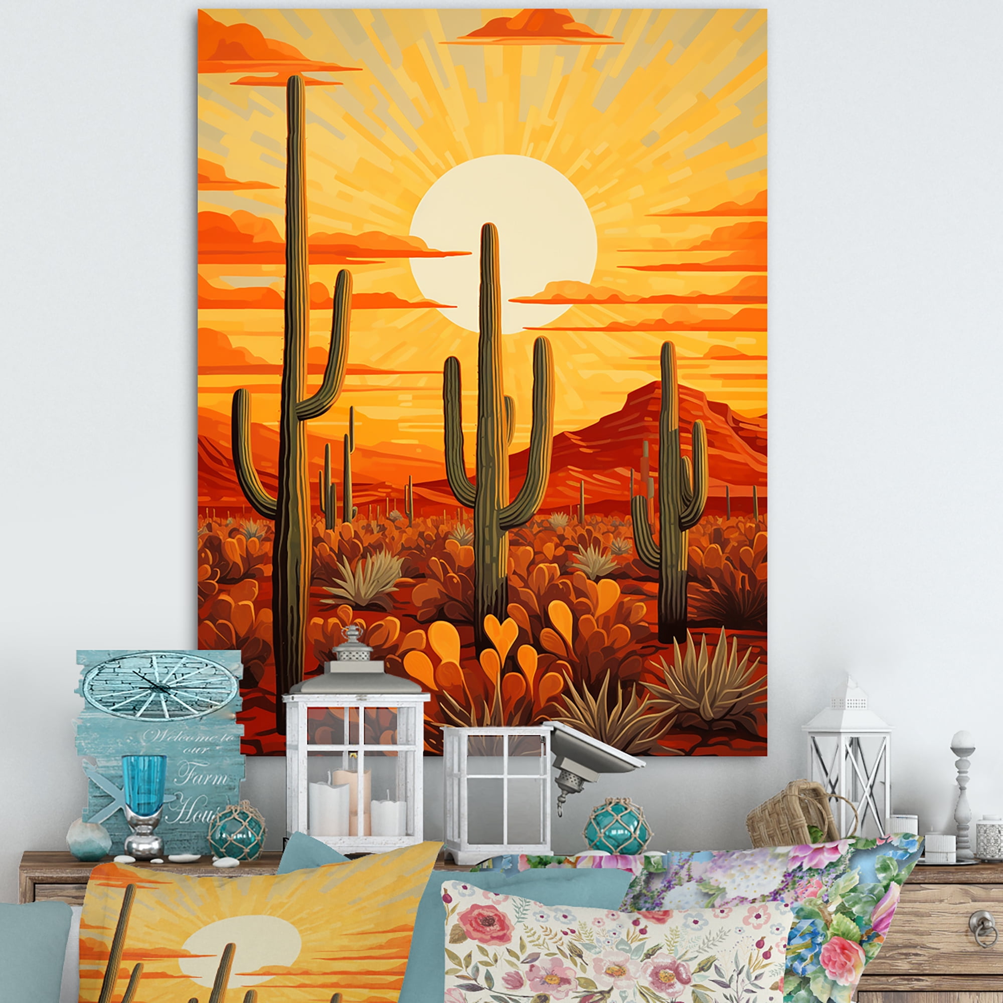 Designart "Dusk Cactus Silhouettes" Cactus Wall Art Living Room ...