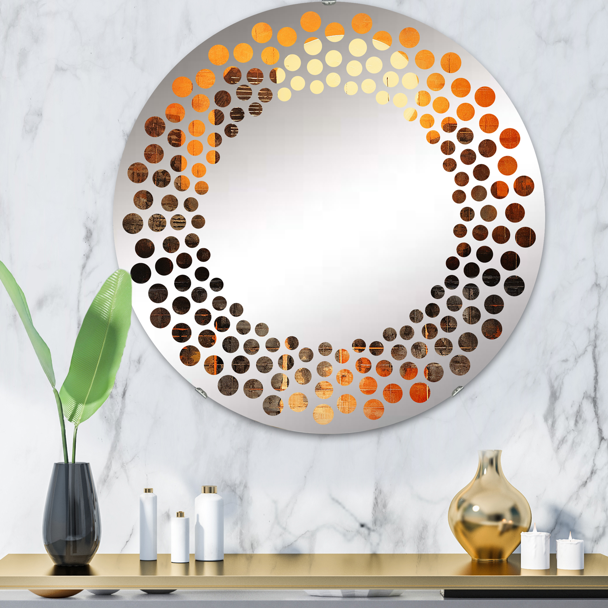 Designart "Dusk Glow Urban Panorama I" Skyscrapers Polka Dot Round Wall ...