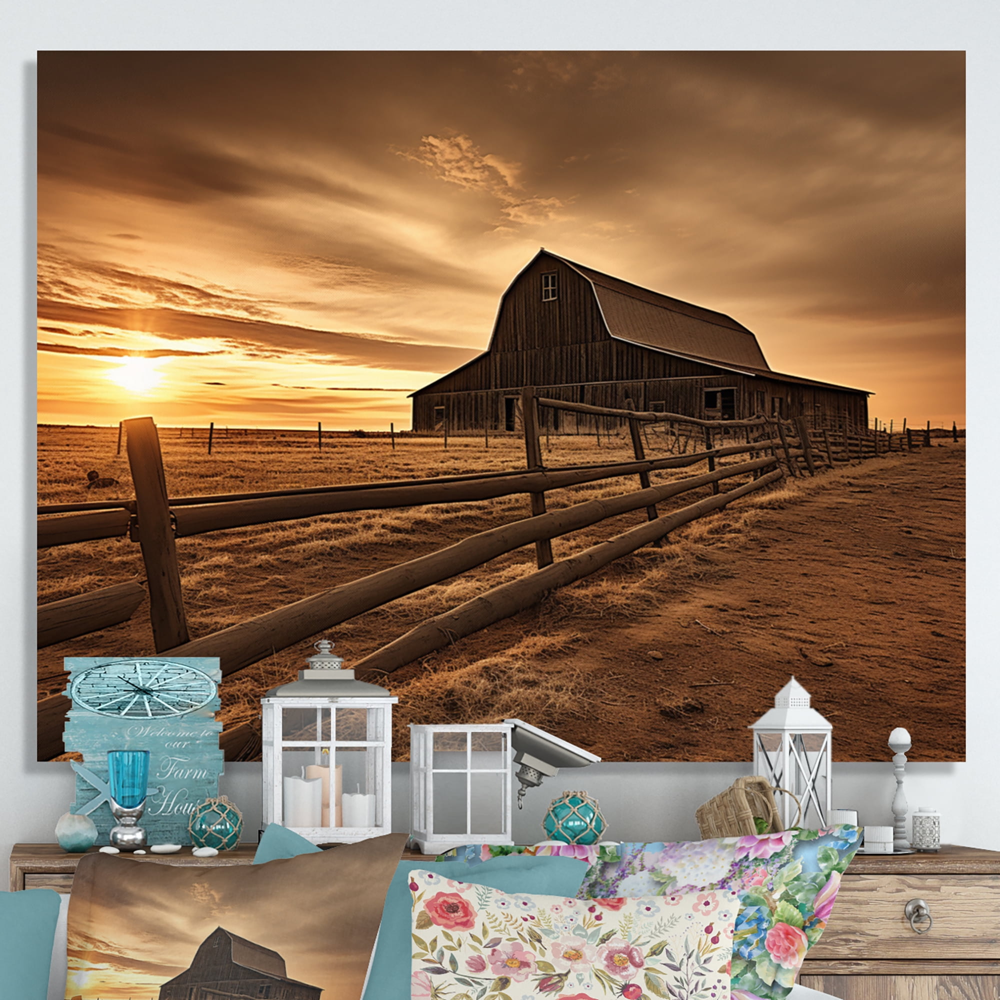 Designart "Dusk Scenery at the Barn II" Farmhouse Canvas Print ...