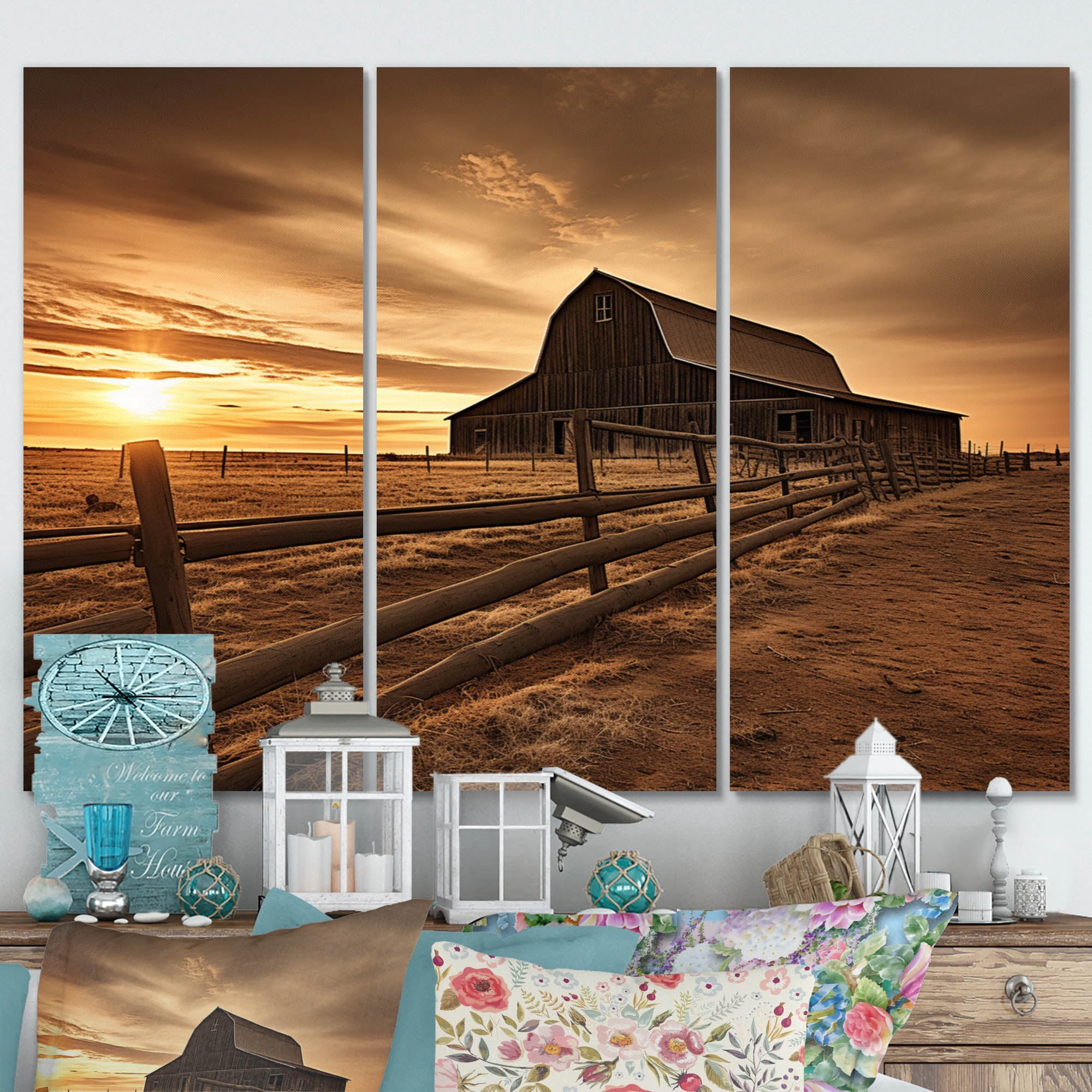 Designart "Dusk Scenery at the Barn II" Farmhouse Metal Wall Décor Set ...