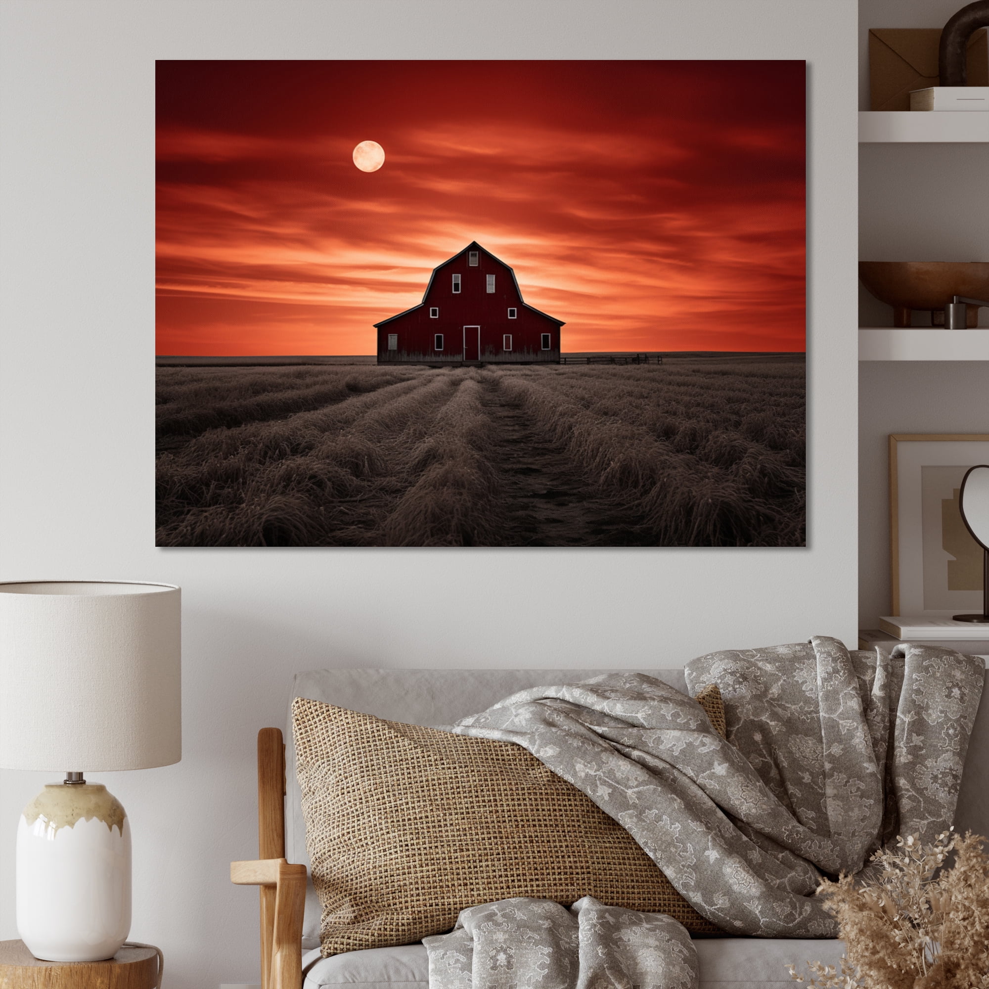 Designart "Dusk Scenery at the Barn III" Farmhouse Wall Art Living Room ...