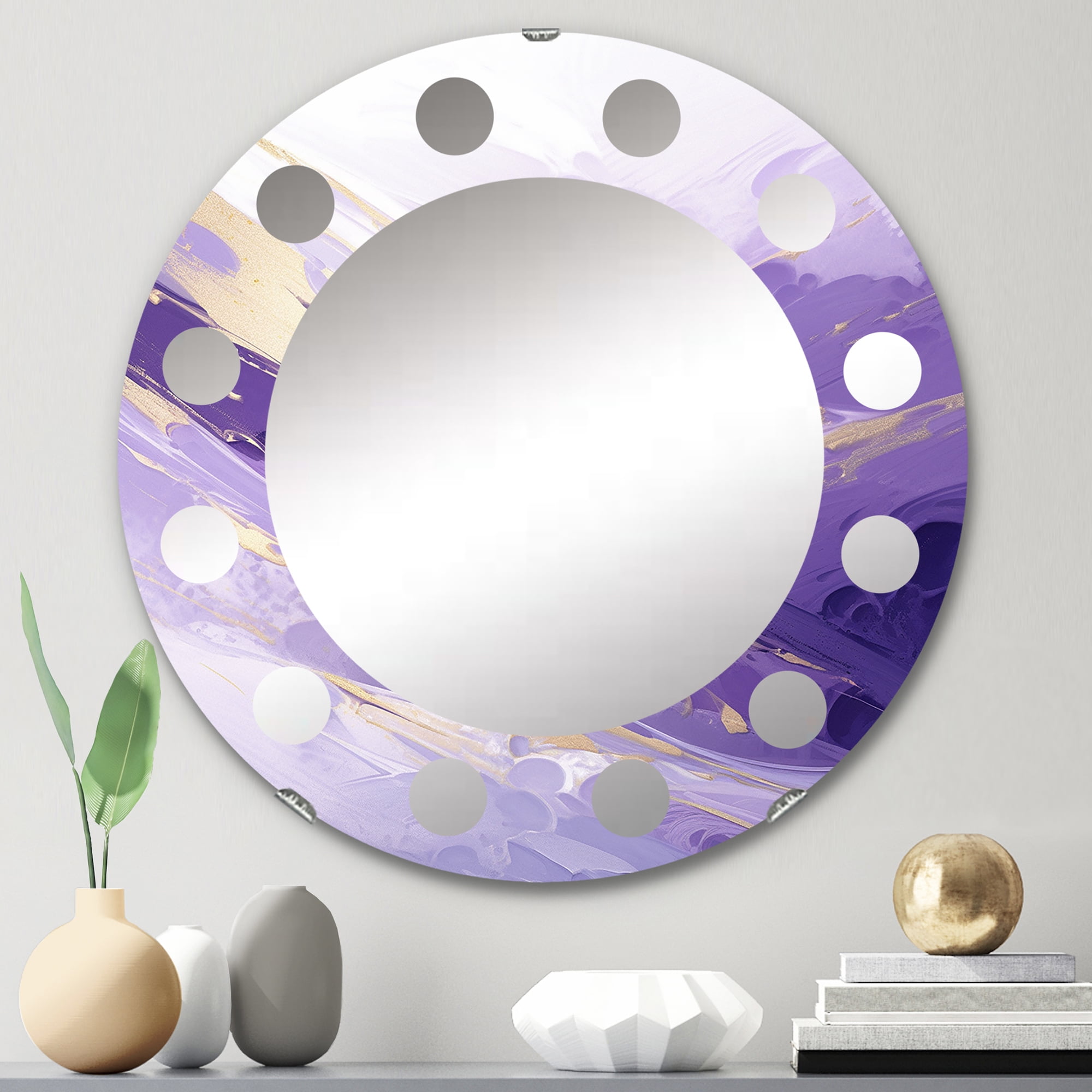 Designart "Dynamic Abstractions in Purple and Gold I" Abstract Round ...