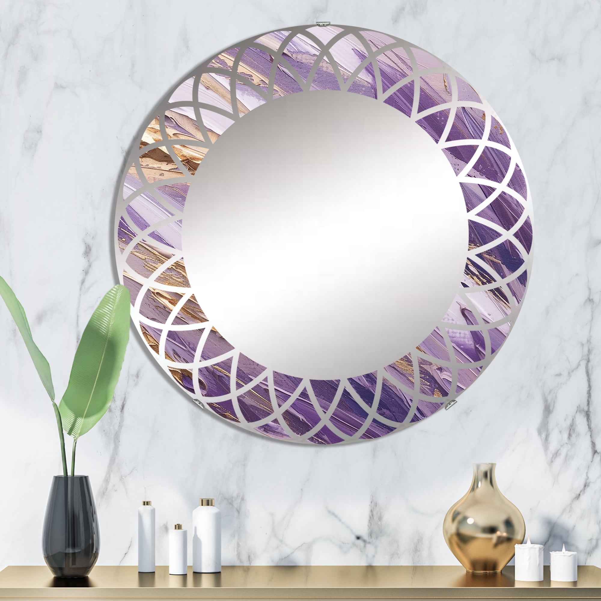 Designart "Dynamic Abstractions in Purple and Gold II" Abstract Round ...