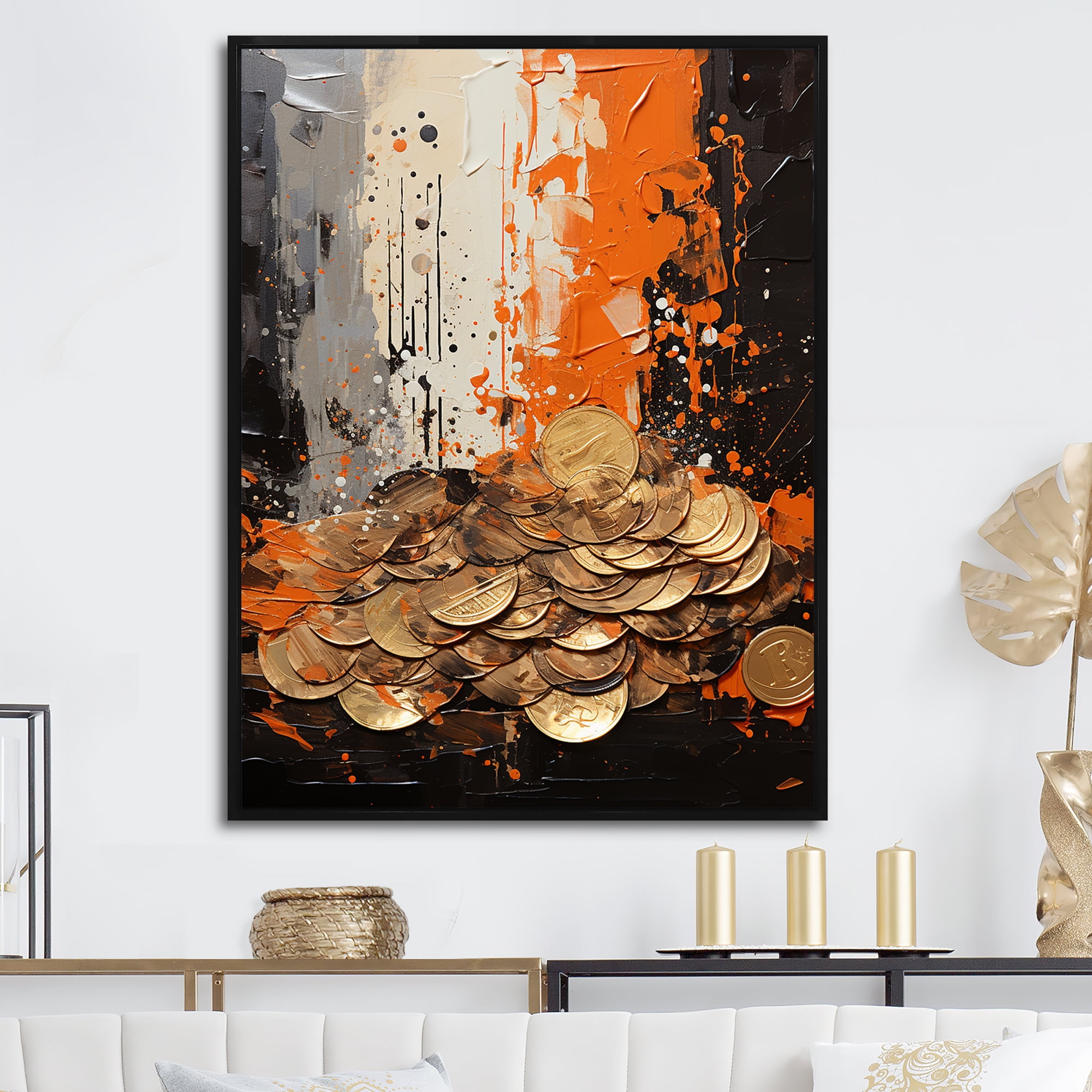 Designart "Dynamic Dollars In Pop Art I" Pop Art Floater Framed Canvas ...