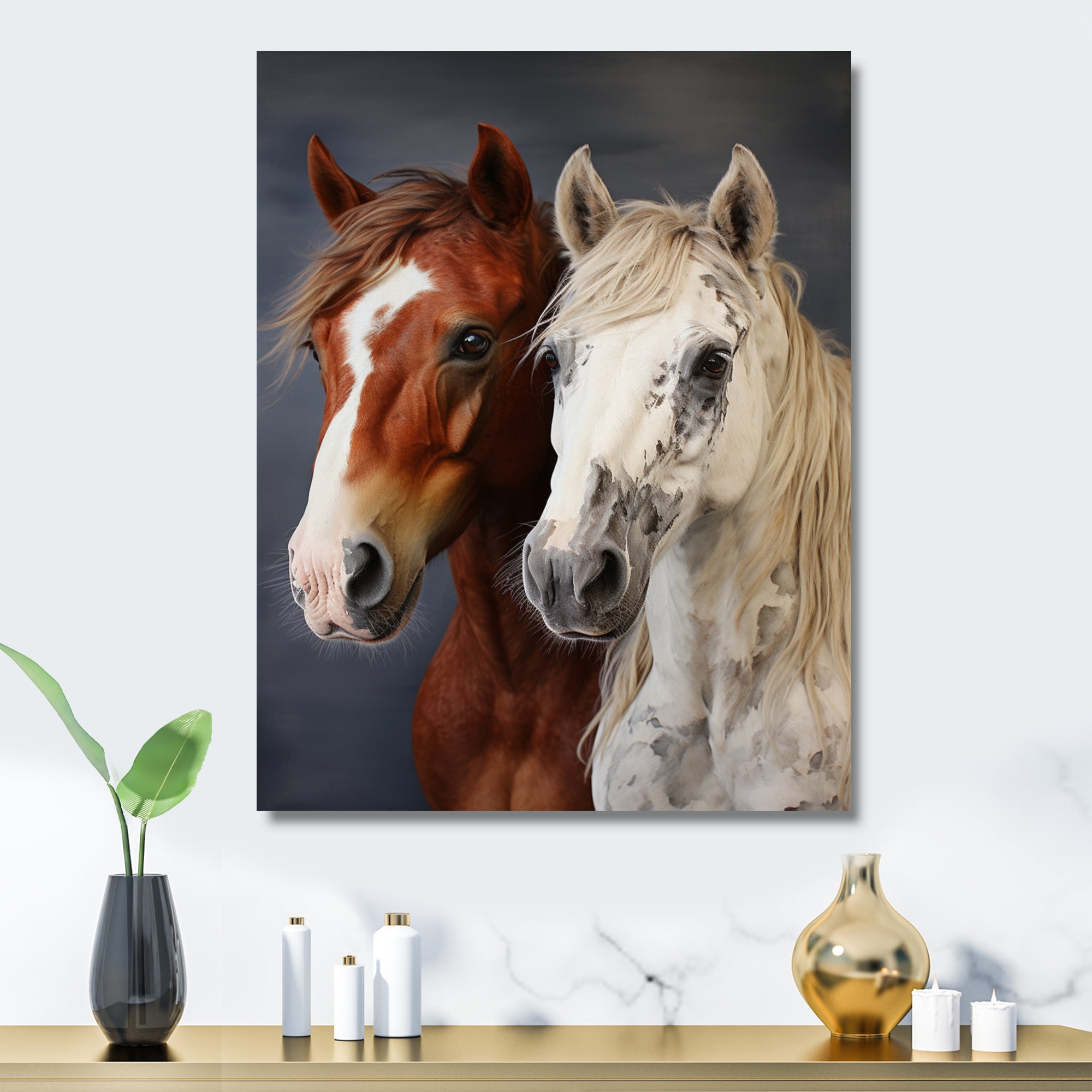 Designart "Dynamic Duo of Horses" Animals Horse Metal Art Print ...