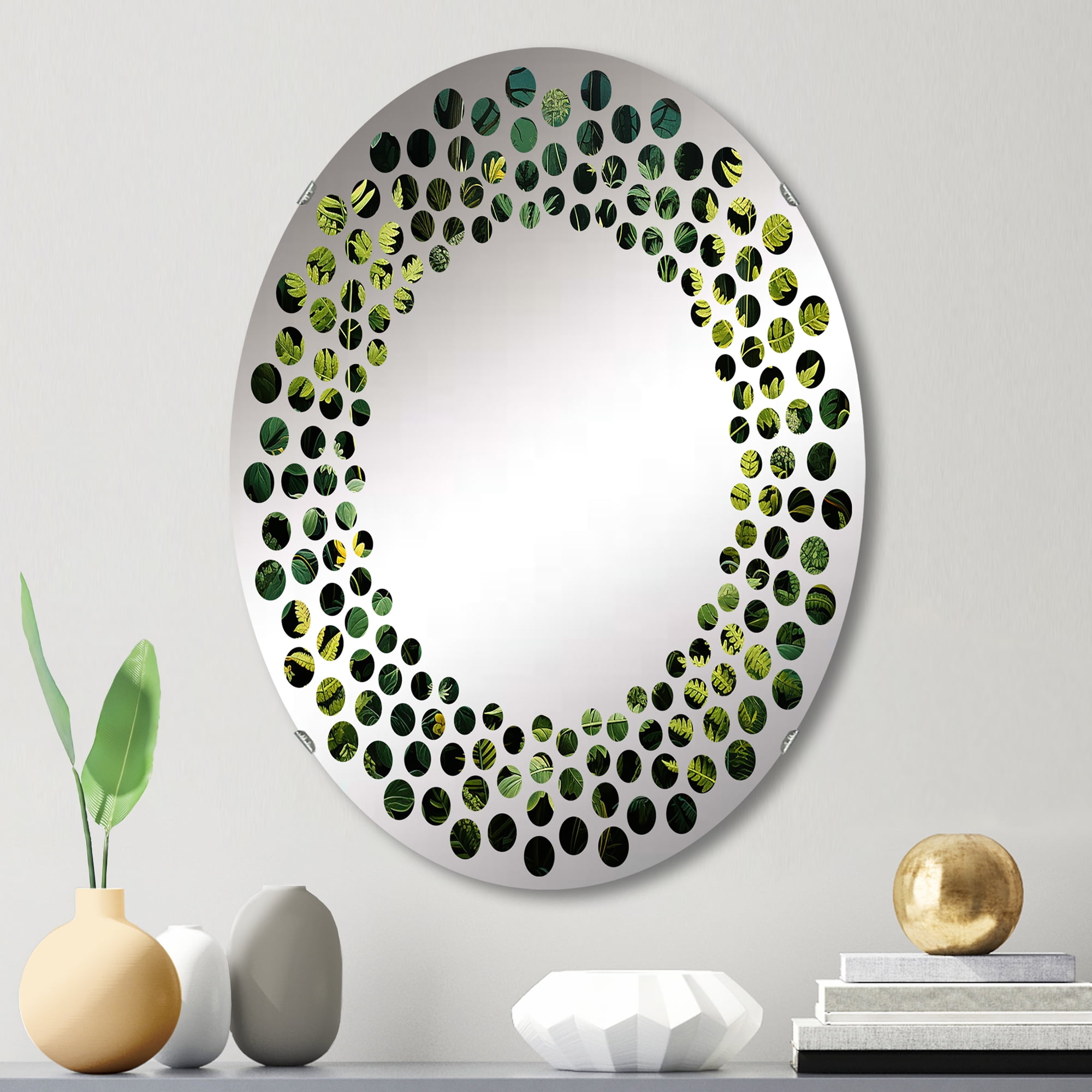 Designart "Dynamic Ferns Green and Black Contrast VI" Floral Polka Dot ...
