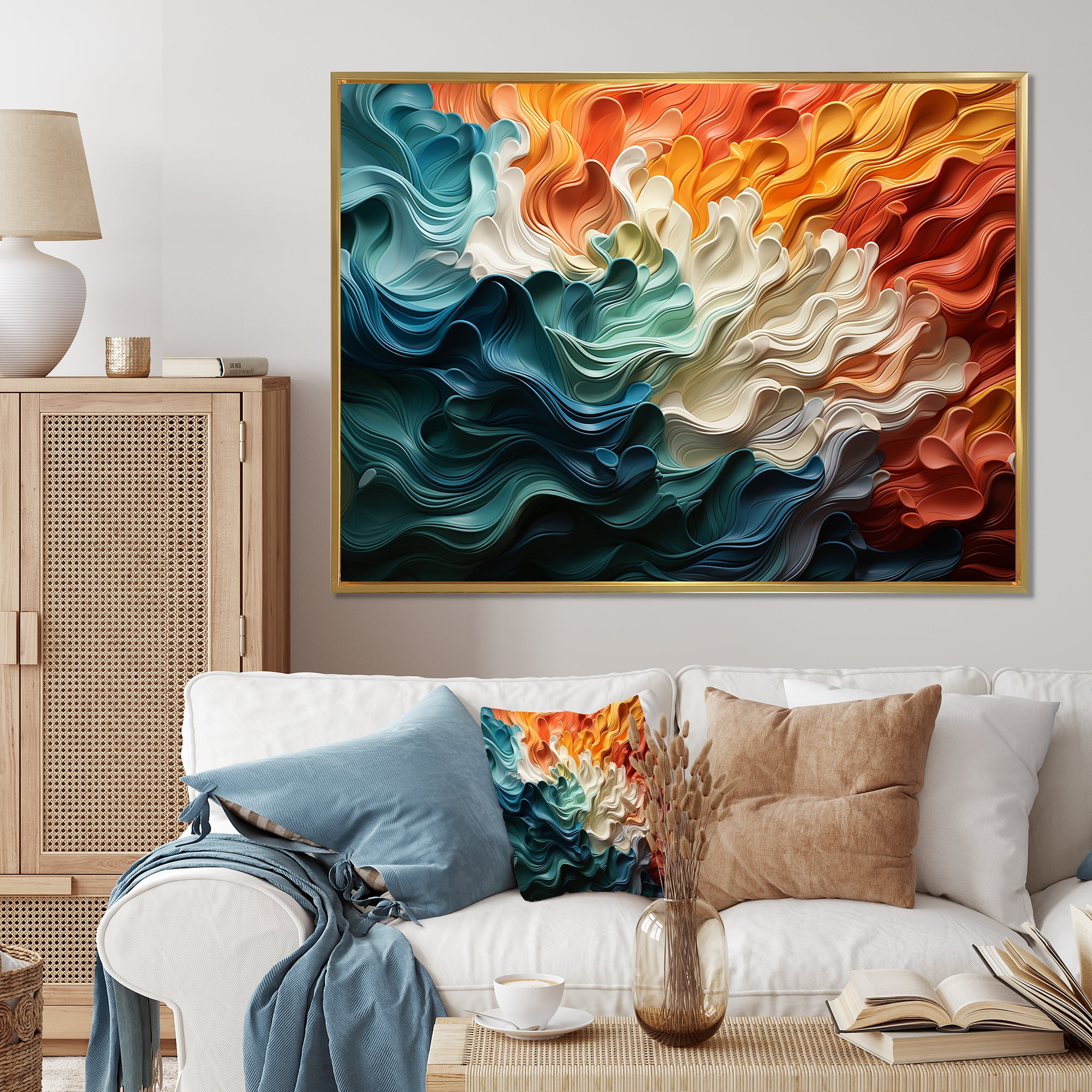 Designart "Dynamic Flow In Multicolor Op Art" Op Art Floater Framed ...