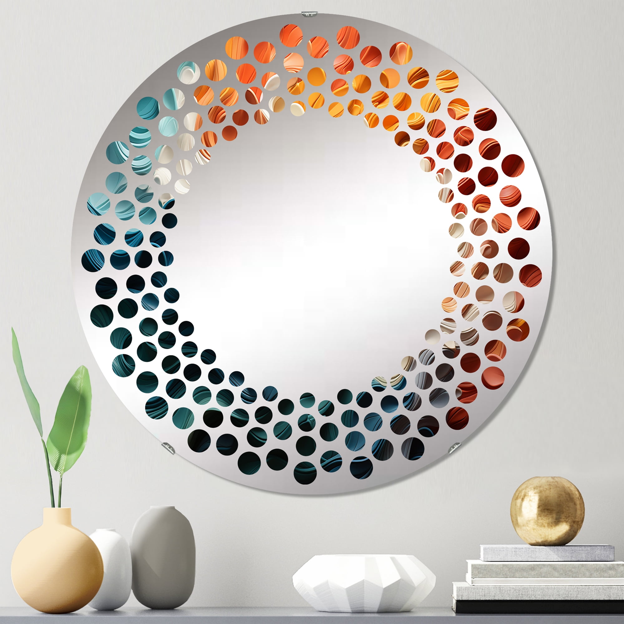 Designart "Dynamic Flow in Multicolor Op Art" Op Art Polka Dot Round ...