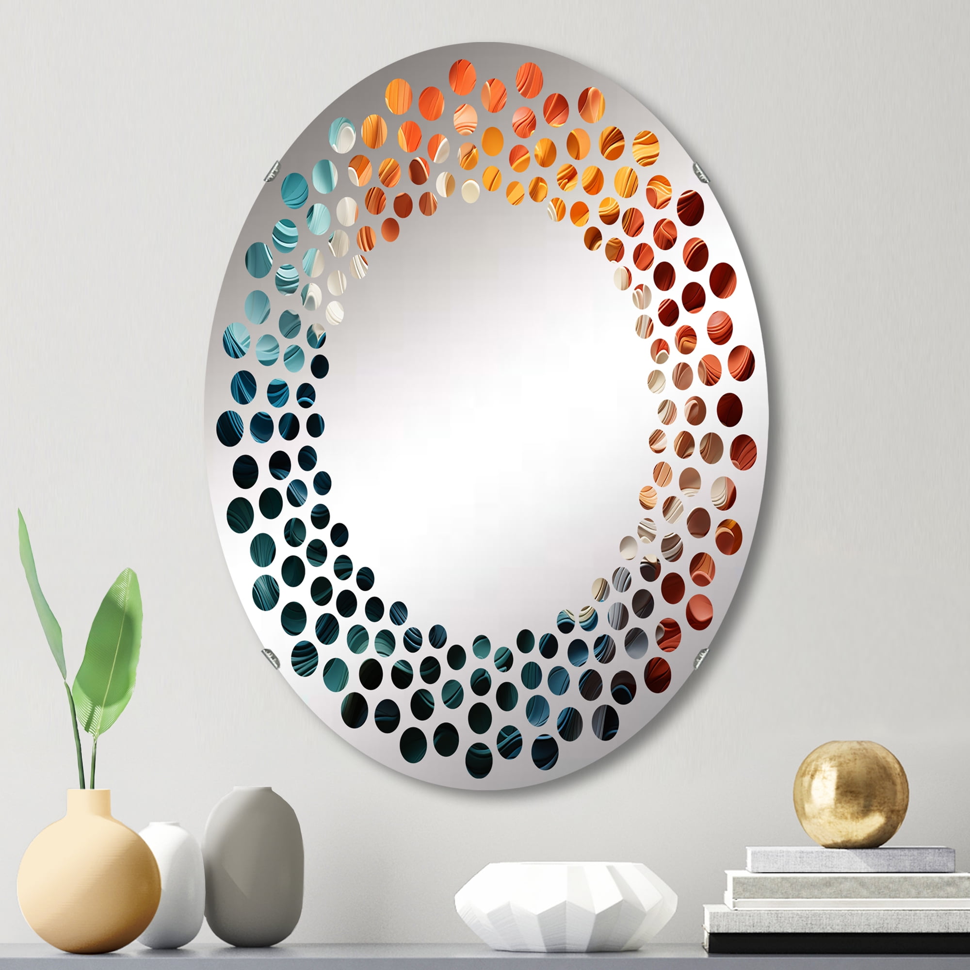 Designart "Dynamic Flow in Multicolor Op Art" Op Art Polka Dot Round ...