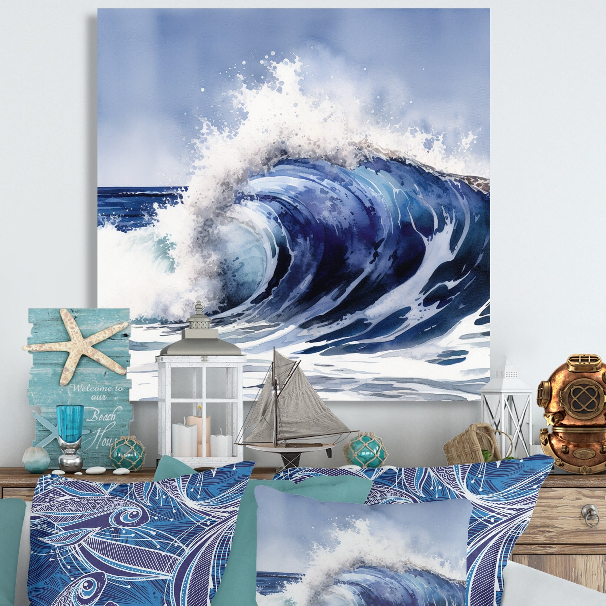 Designart "Dynamic Ocean Waves in Motion V" Modern Landscape Beach ...