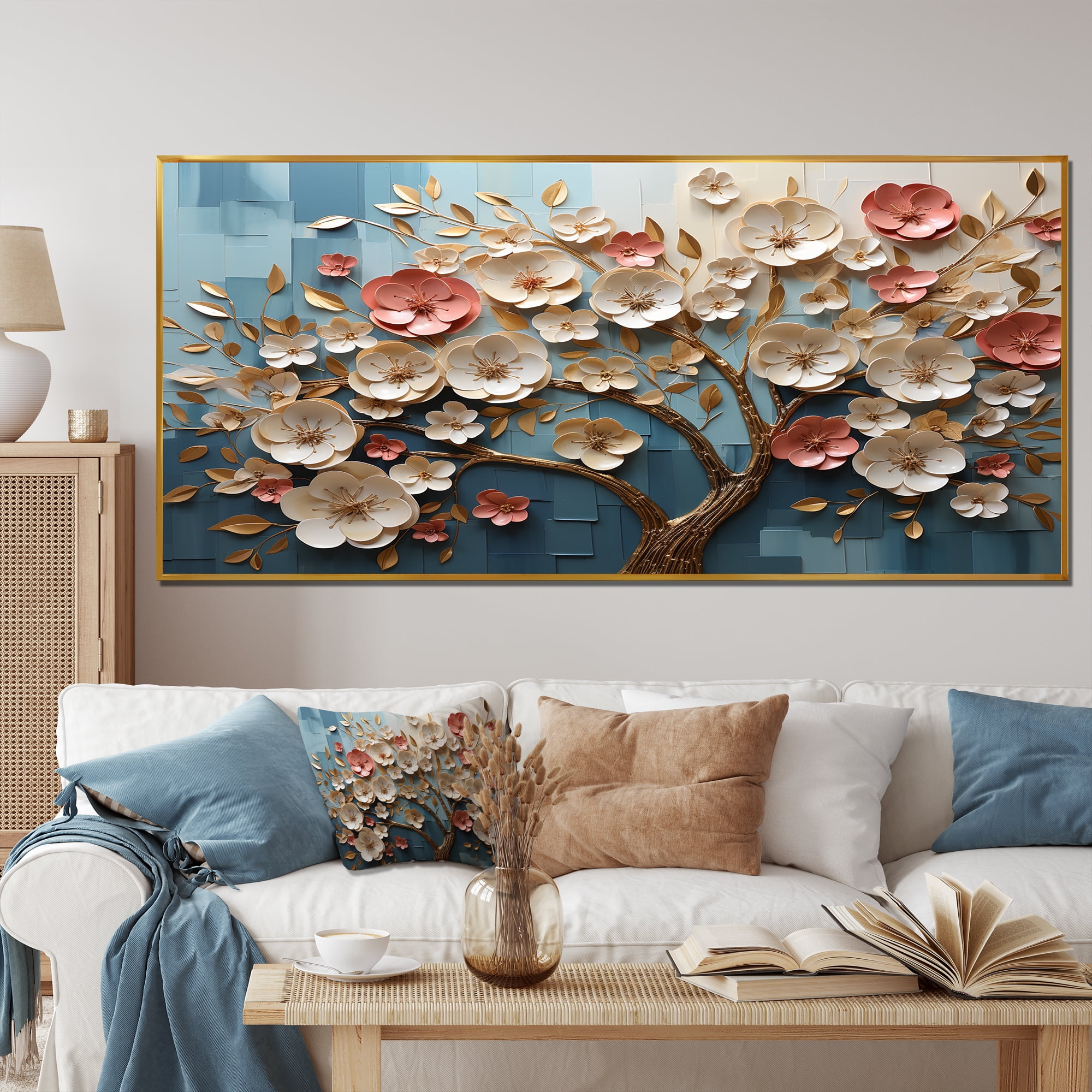 Designart "Dynamic Petal Dance White and Pink Tree III" Extra Large ...