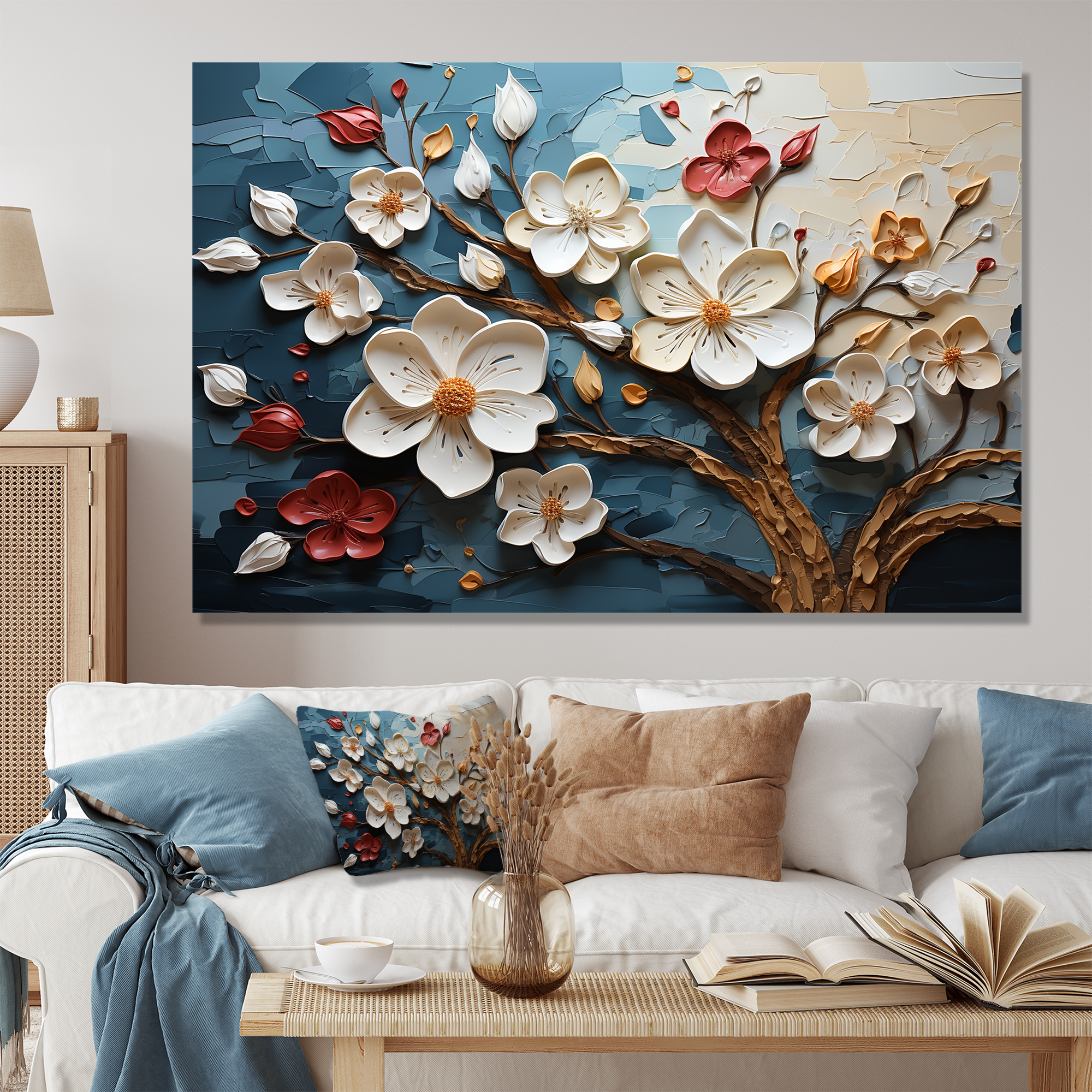 Designart "Dynamic Petal Dance White and Pink Tree IV" Extra Large ...
