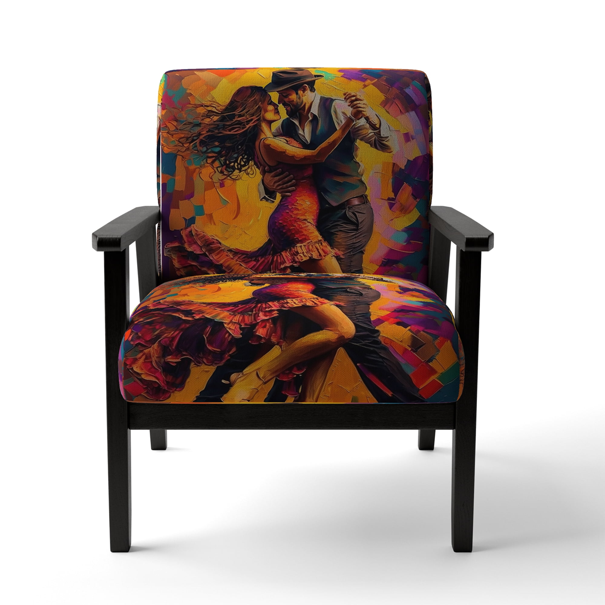 Designart "Dynamic Salsa Dancing" Yellow Music Upholstered Accent Chair ...