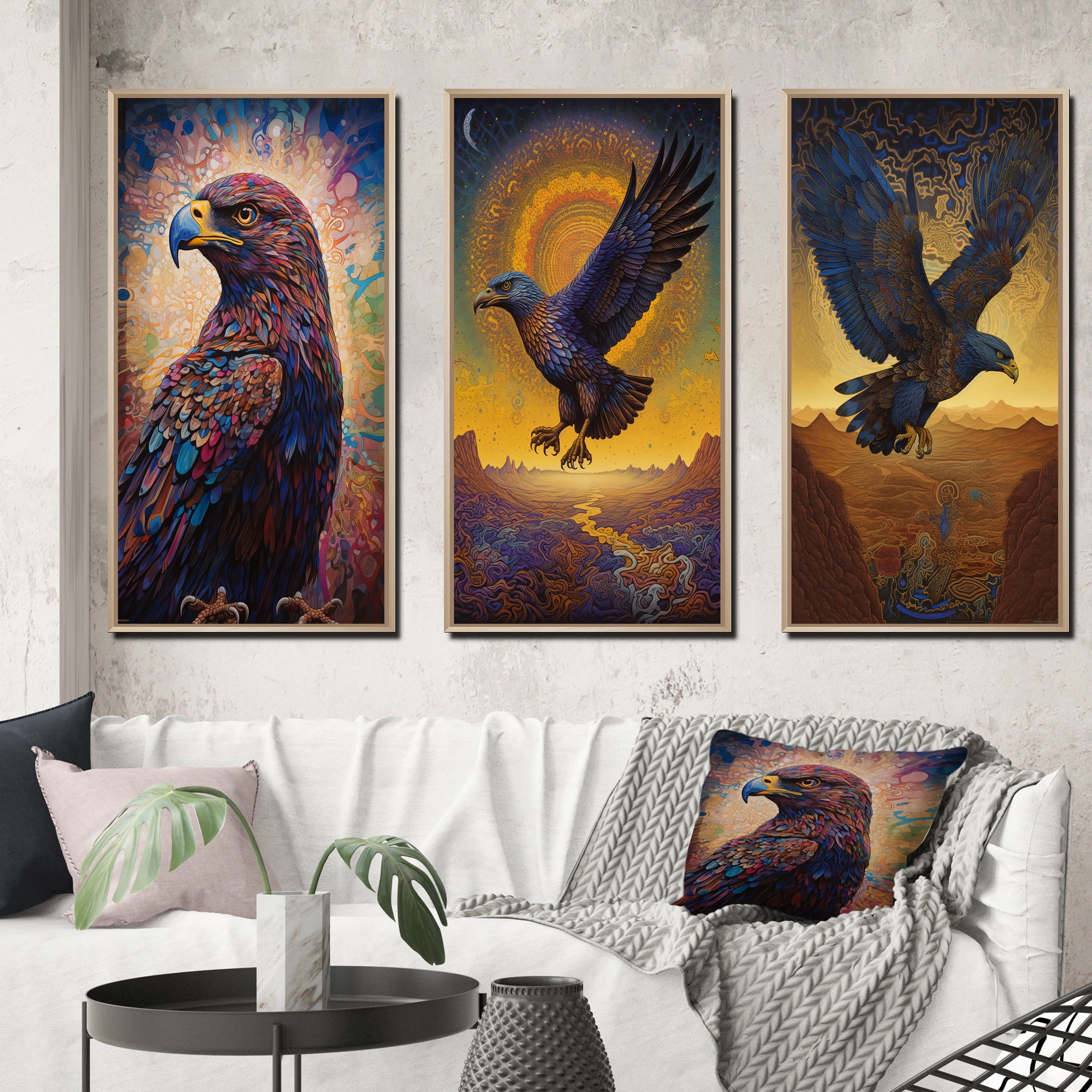 Designart "Eagle Gaze Majestic Illustration" Animals Eagle Framed Wall ...