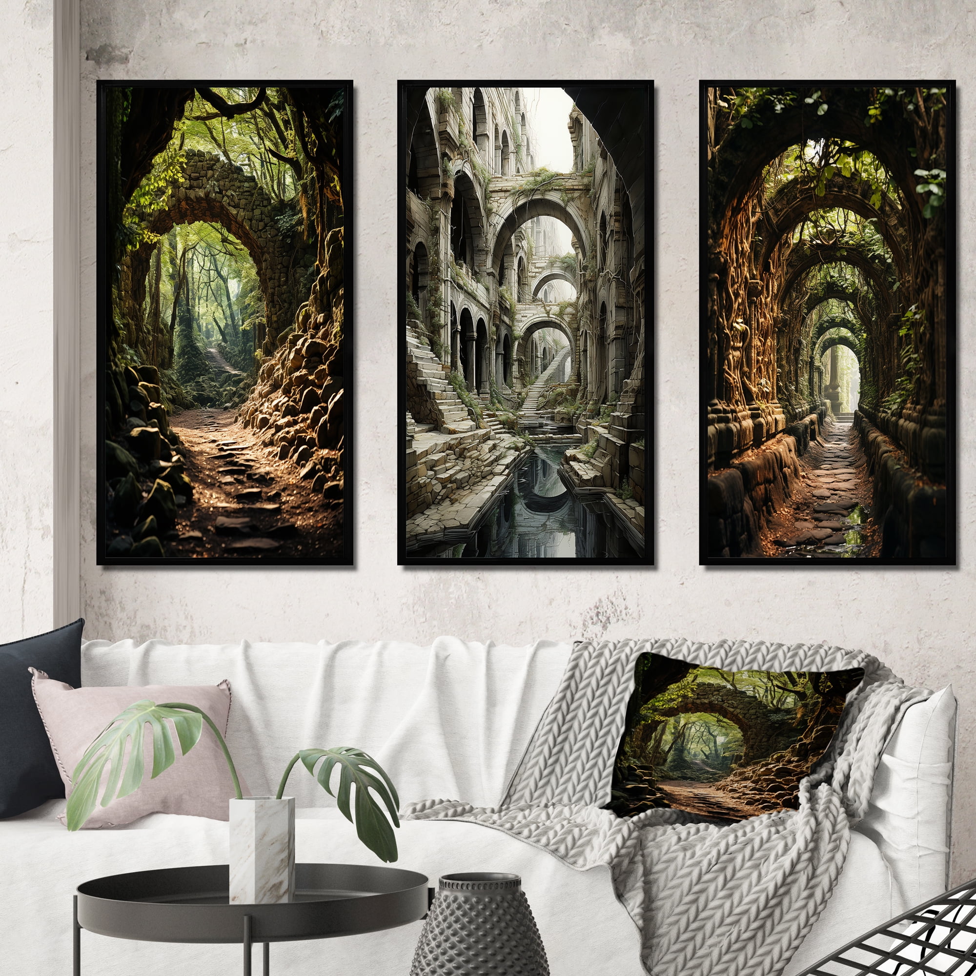 Designart "Earthy Enchanted Forest in Green and Brown Tunnel II ...