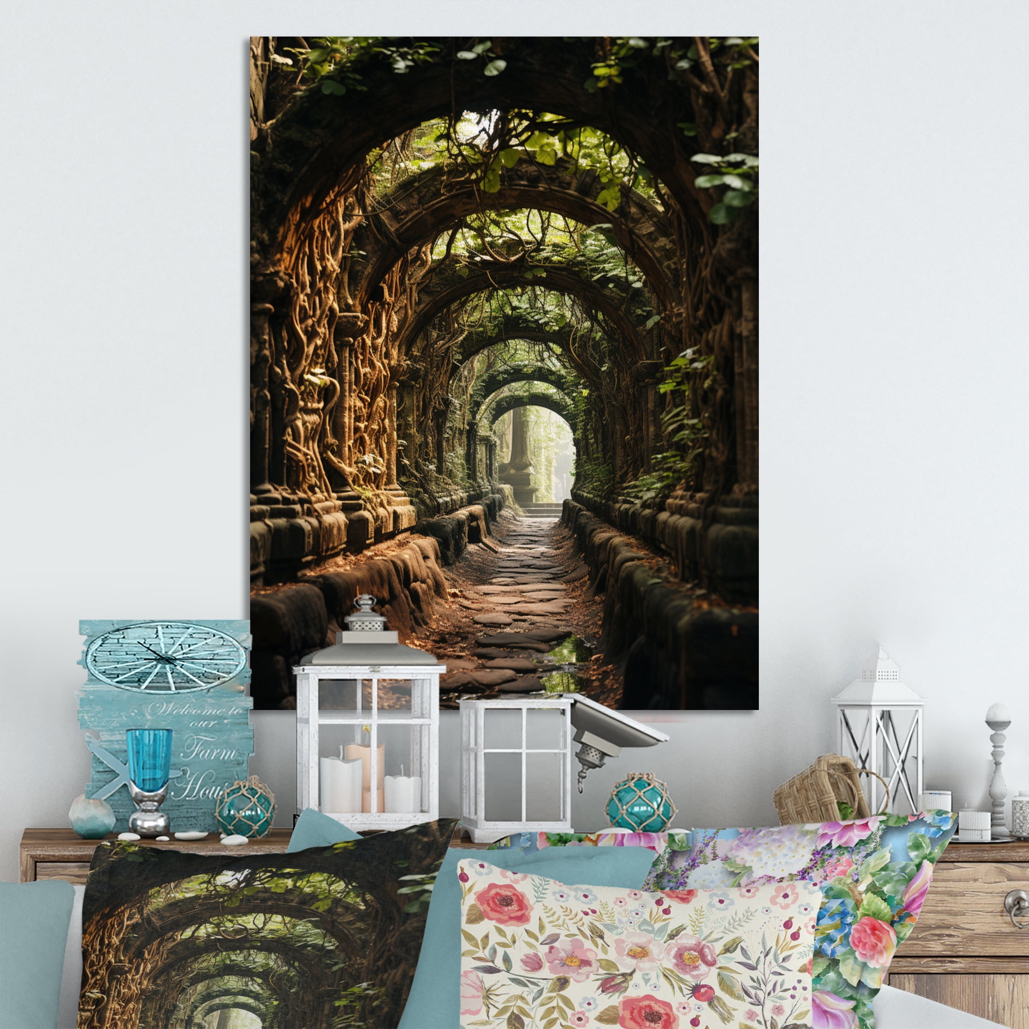 Designart "Earthy Enchanted Forest in Green and Brown Tunnel I ...