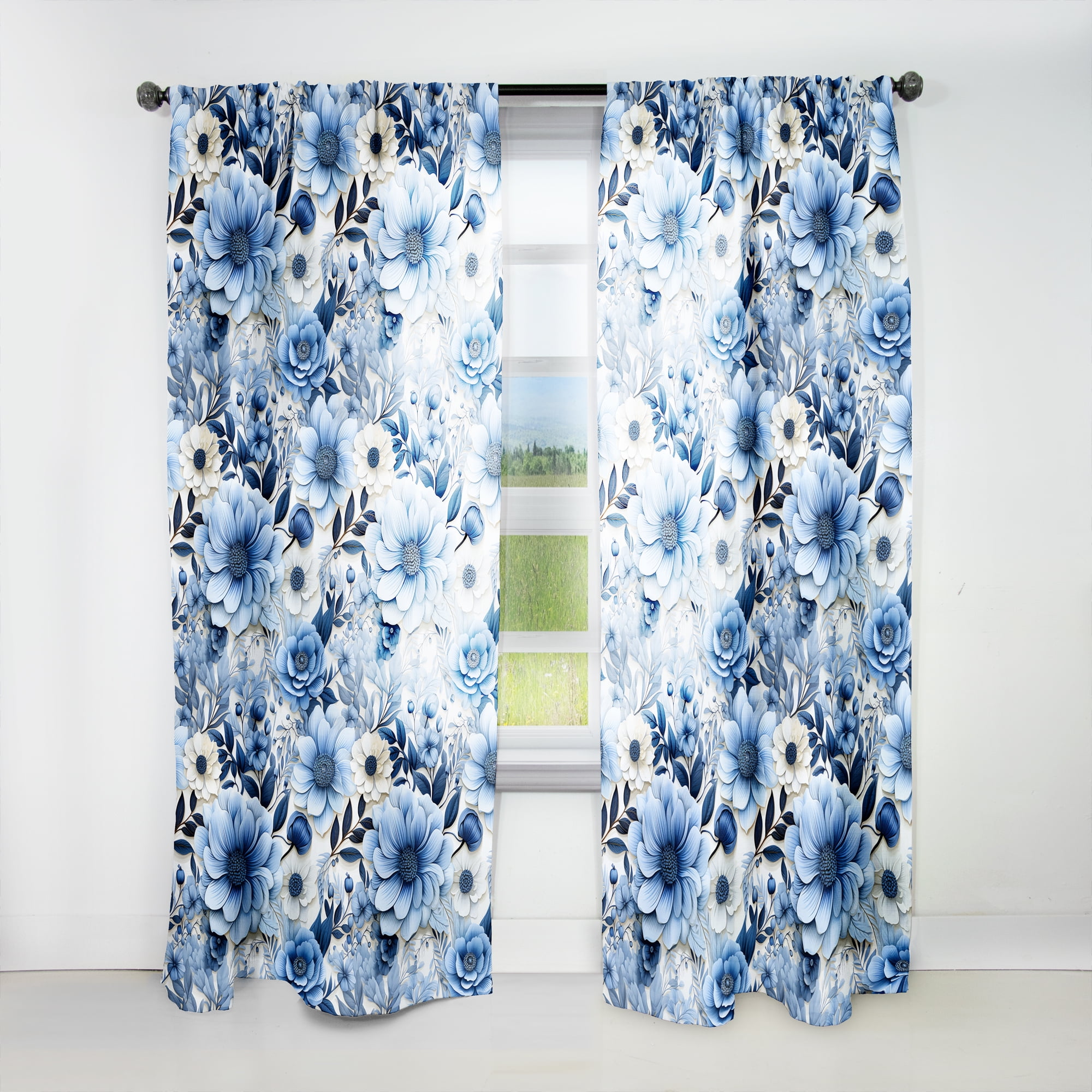 Designart "Eccentric Blue Watercolor Florals II" Floral Blue, White ...