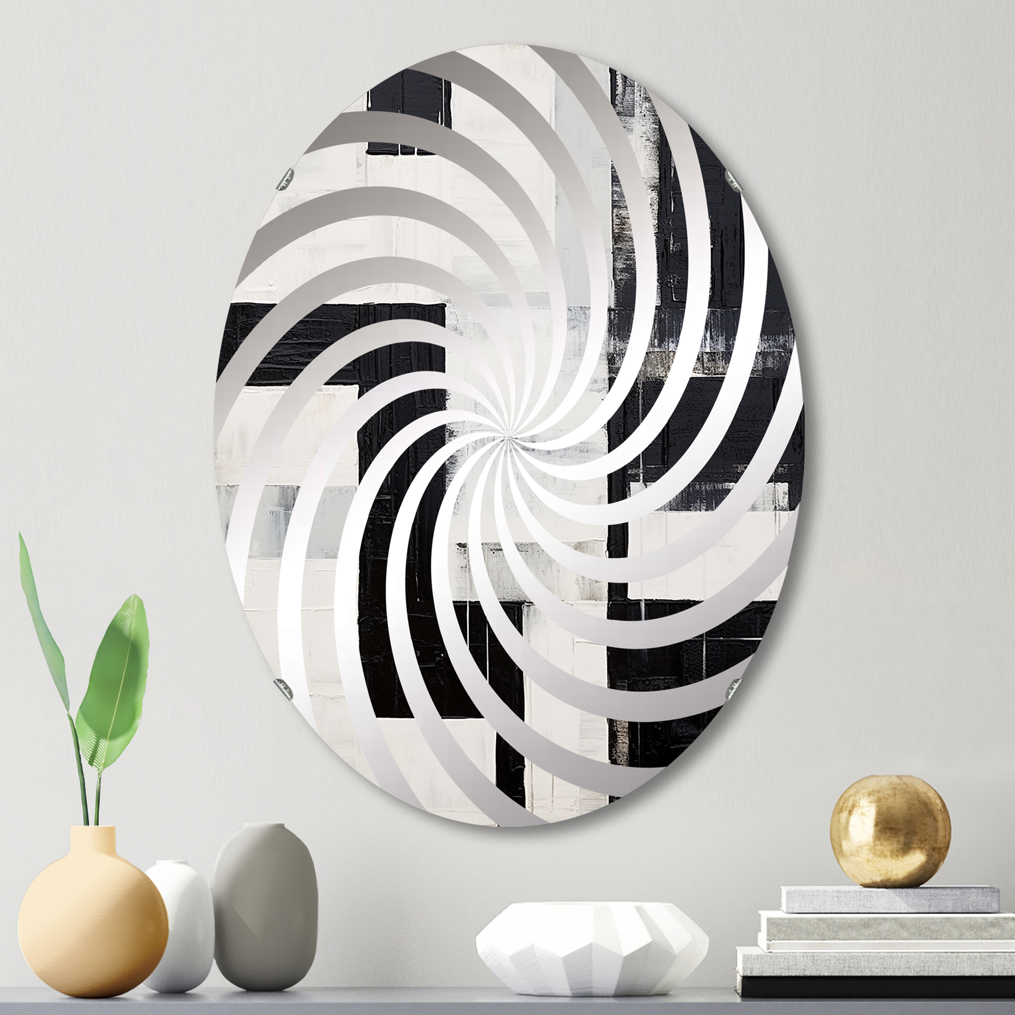 Designart "Echoes of Abstract Ebony" Abstract Shapes Vortex Round Wall ...