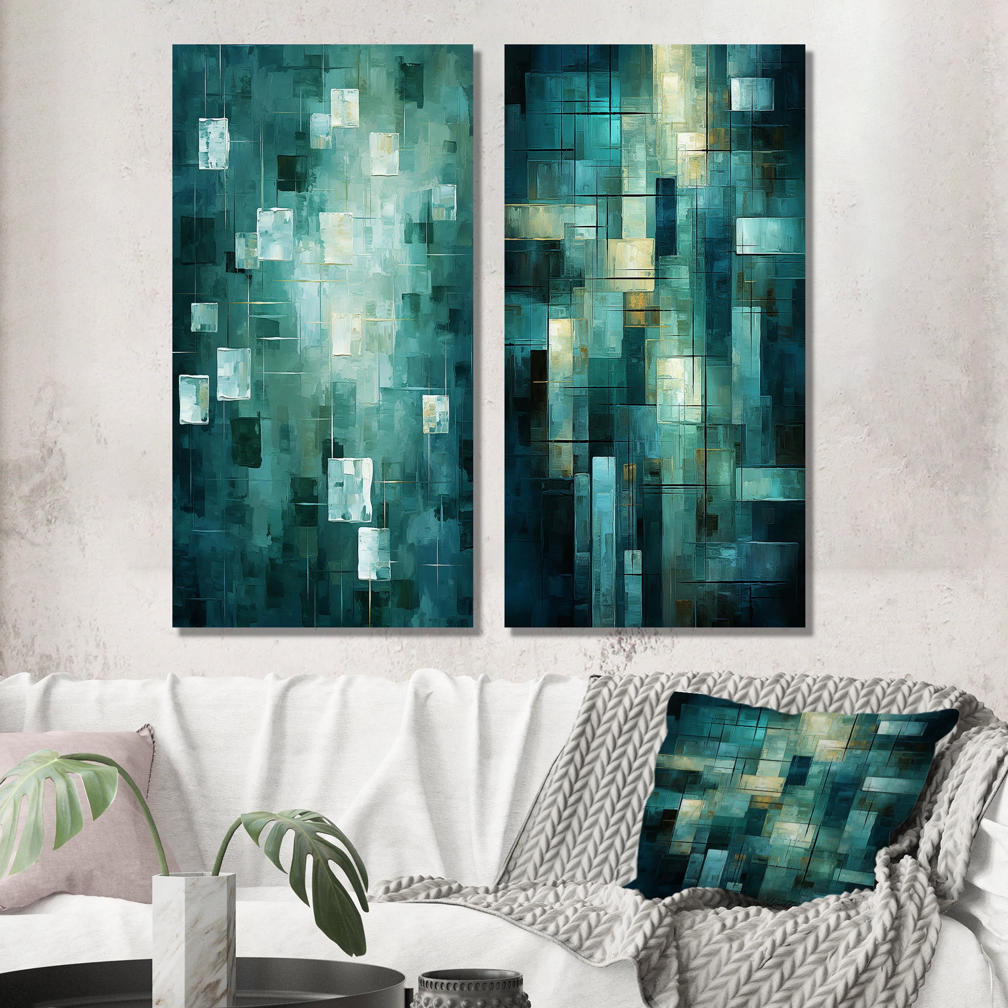 Designart "Echoes of Dreams Retro Abstract in Turquoise III" Abstract ...