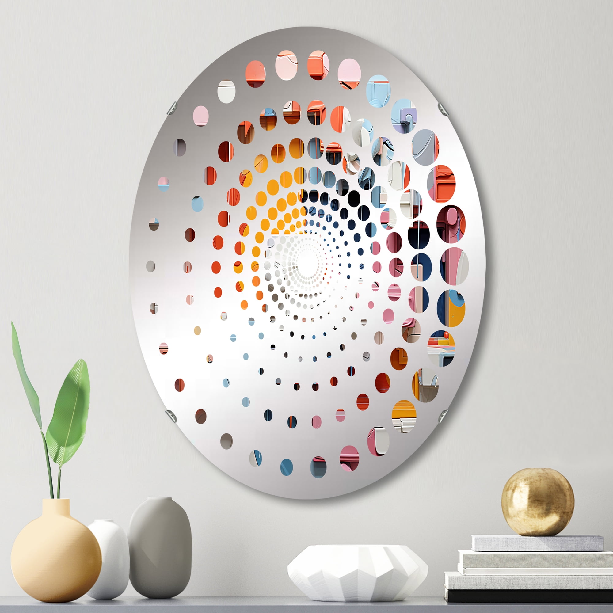 Designart "Educational Minimalism" Abstract Painting Spiral Dot Round ...