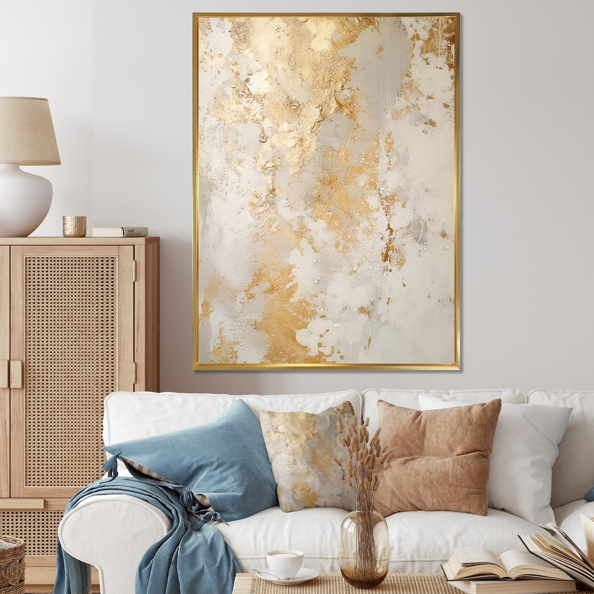 Designart "Effervescent Beige And Gold Imaginings" Abstract Floater ...