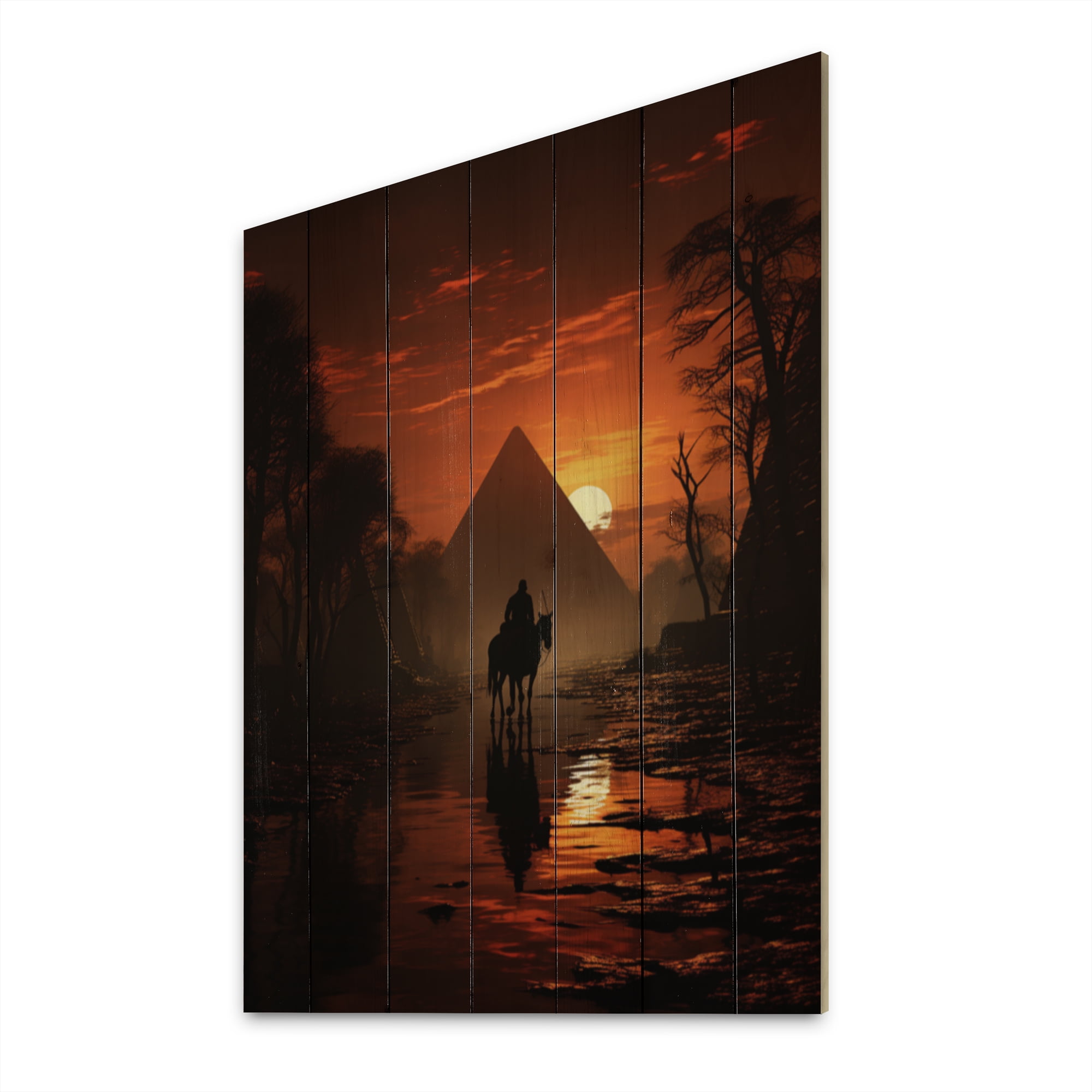 Designart "Egypt Pyramid form" Egypt Print on Natural Pine Wood ...