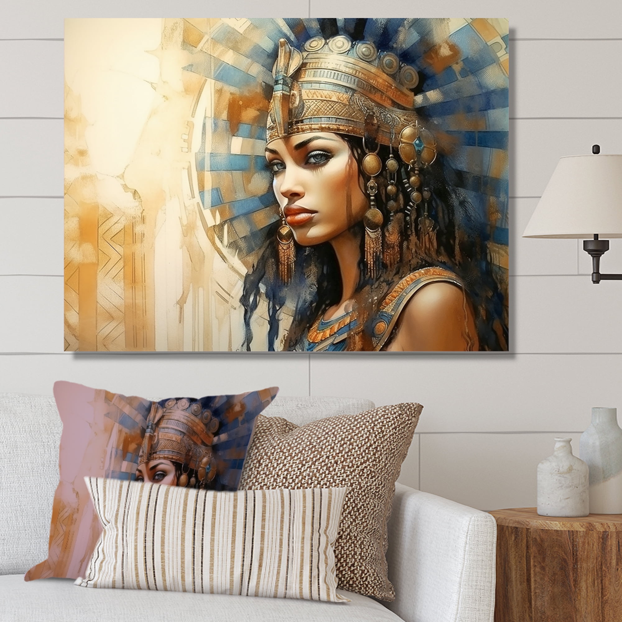 Designart "Egyptian Elegance Gold and Blue Pharaoh's Woman IV ...
