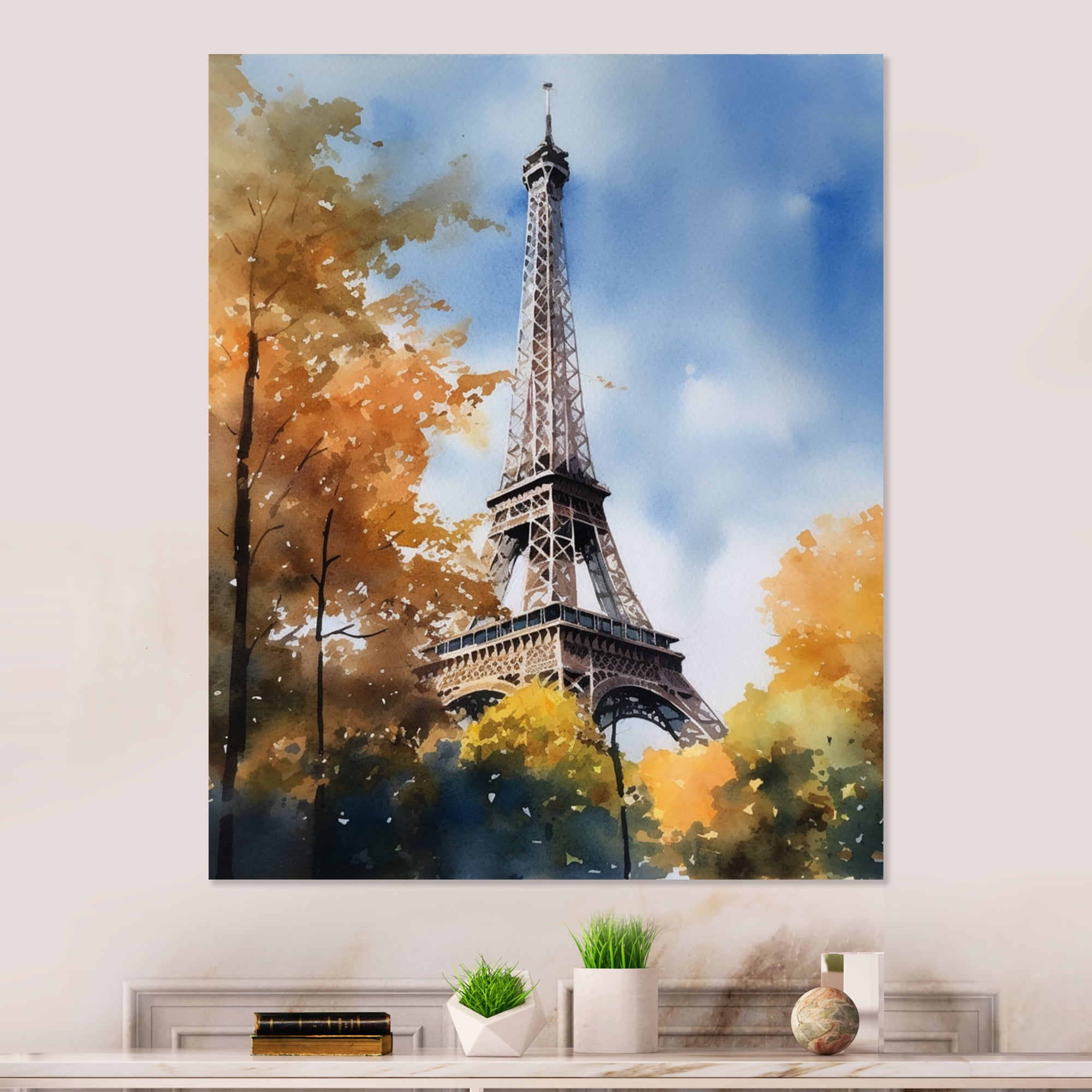Designart "Eiffel Tower in Soft Pastel Shades I" City Paris Metal Wall ...