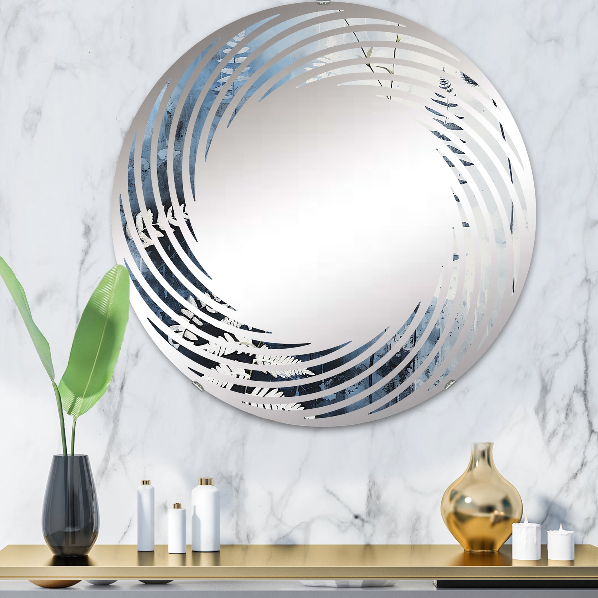 Designart "Elegance Amidst Blue Ferns II" Ferns Spiral Round Wall ...