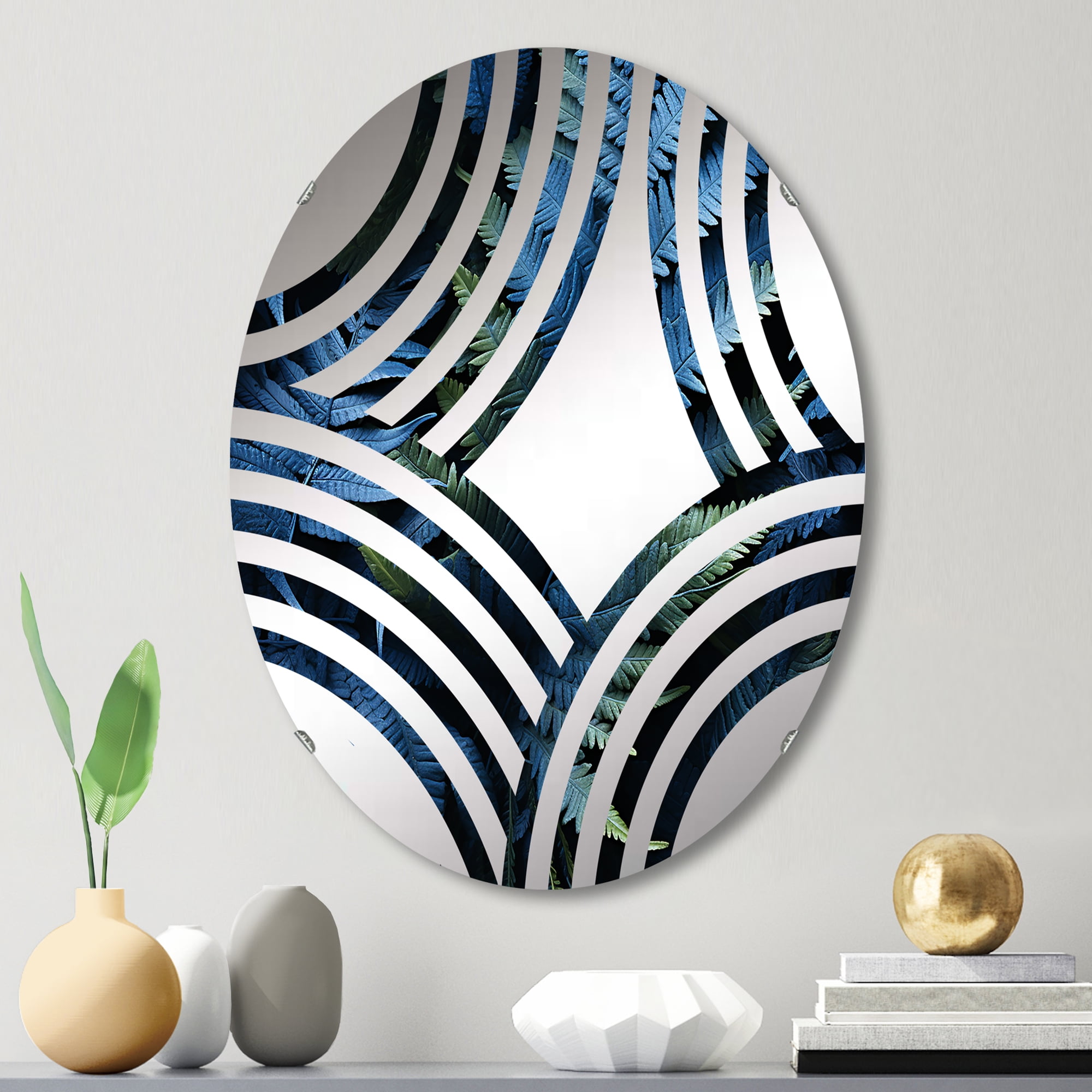 Designart "Elegance Amidst Blue Ferns III" Ferns Baptist Fan Round Wall ...