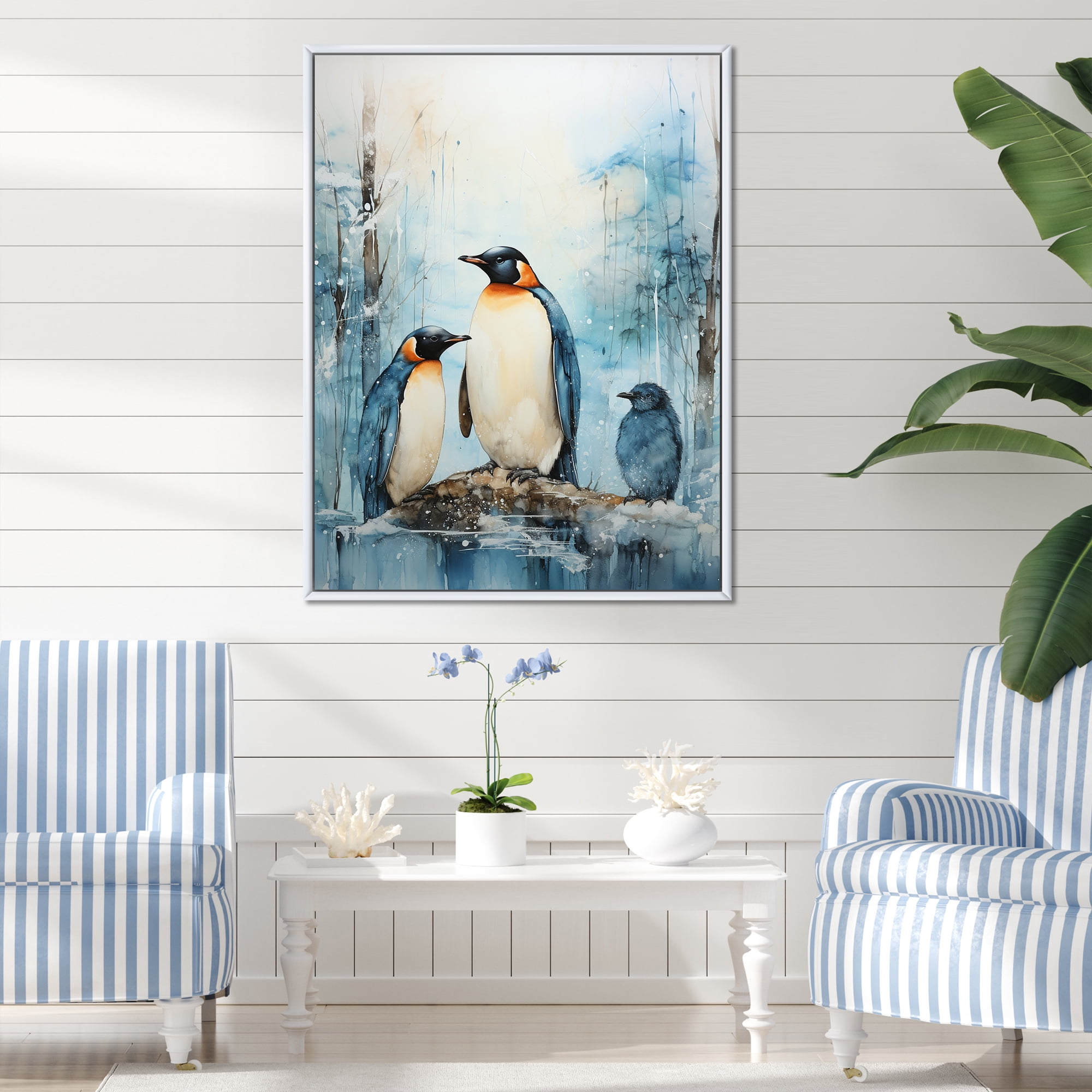 Designart "Elegance Amidst The Antarctic Penguins III" Penguin Floater ...