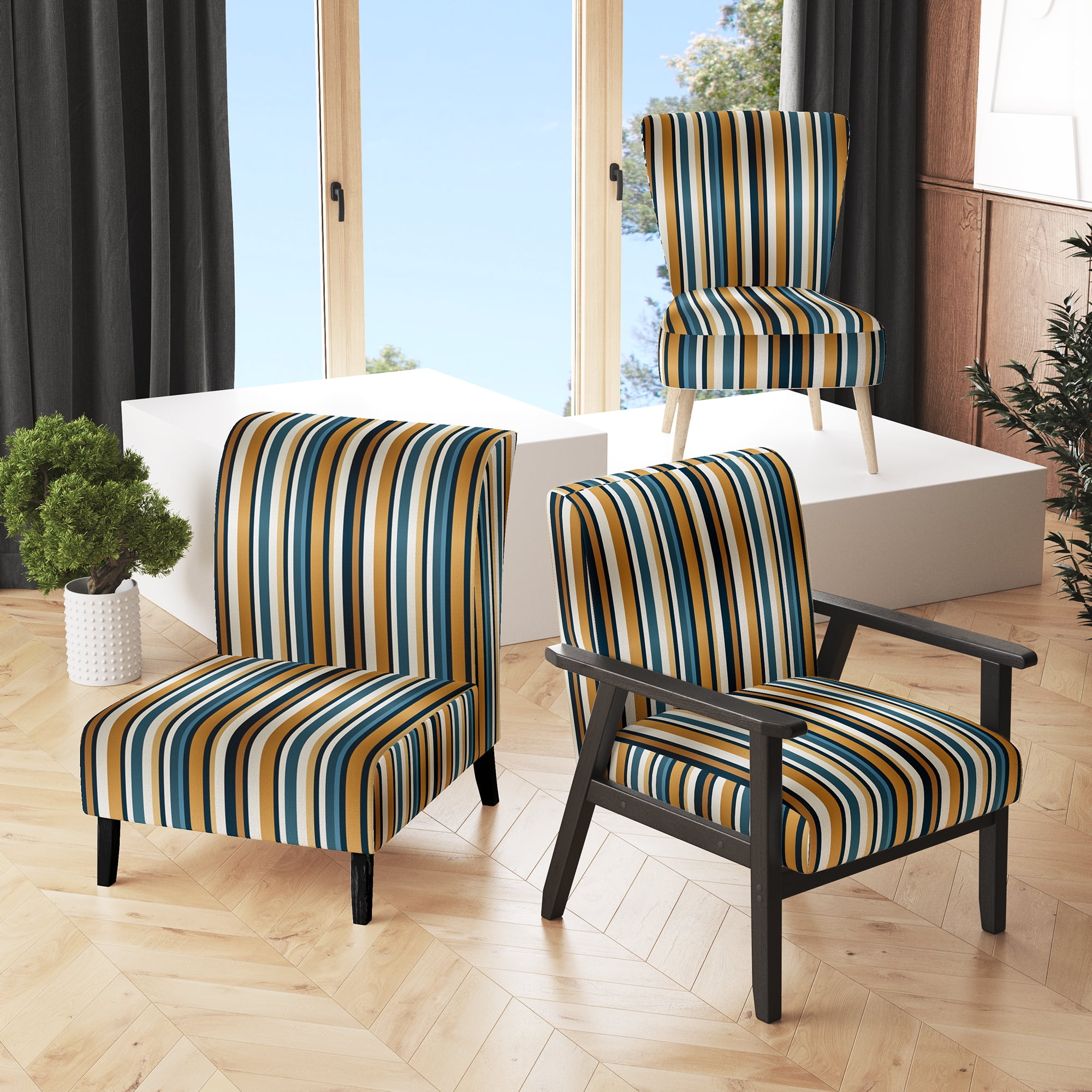 Designart "Elegance And Colorful Colors Stripes" Upholstered Modern ...