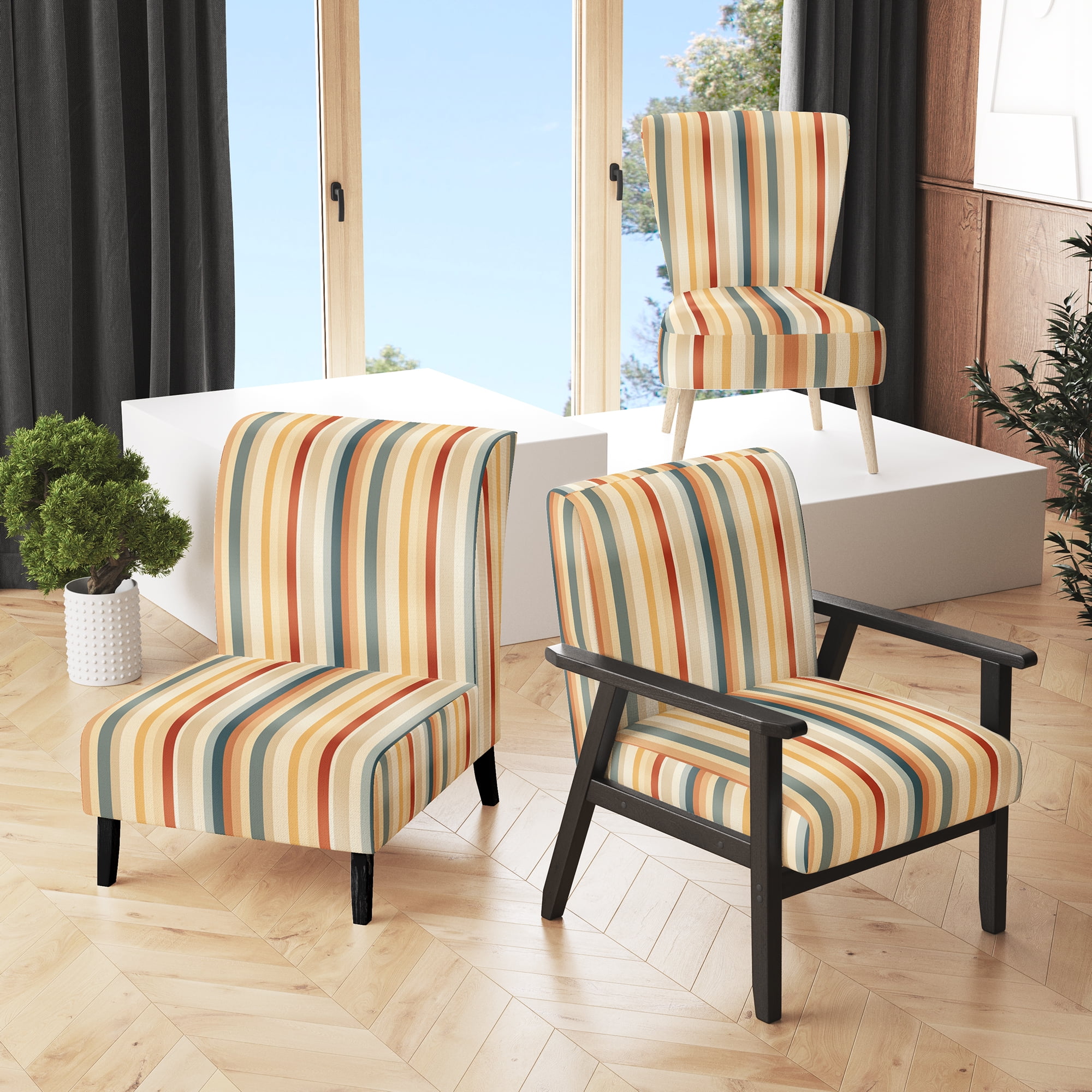 Designart "Elegance And Colorful Colors Stripes" Upholstered Modern ...