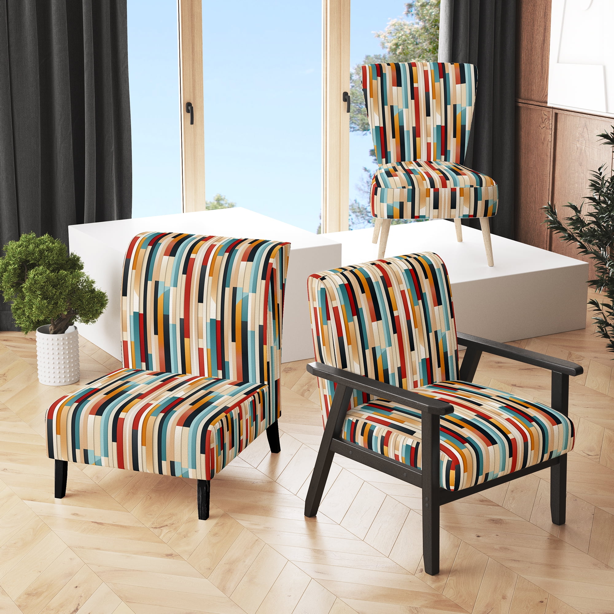 Designart "Elegance And Colorful Colors Stripes" Upholstered Modern ...