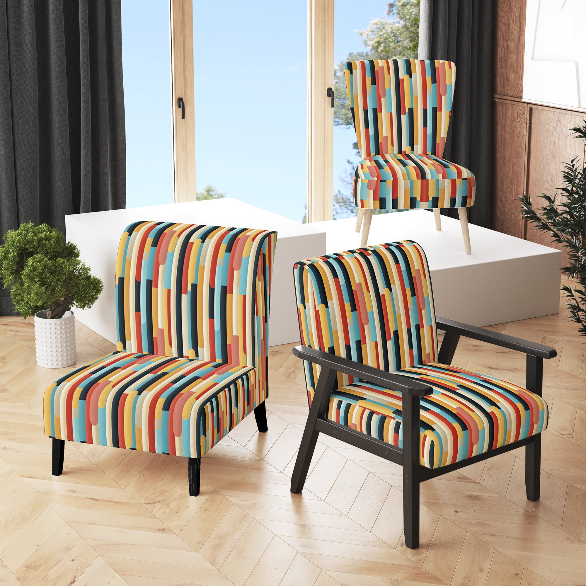 Designart "Elegance And Colorful Colors Stripes" Upholstered Modern ...