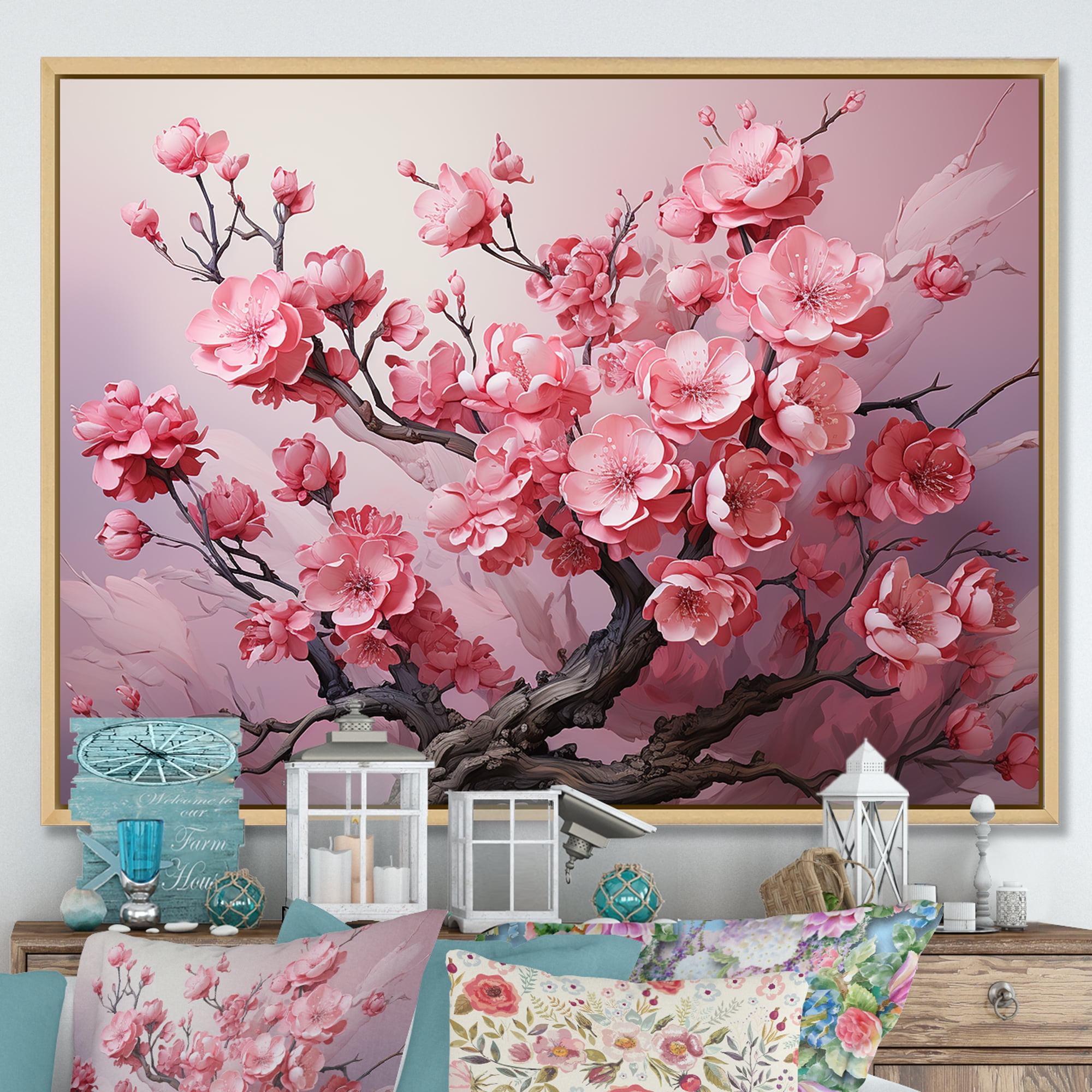 Designart "Elegance of Blooming Pink Cherry Trees I" Landscapes Framed ...
