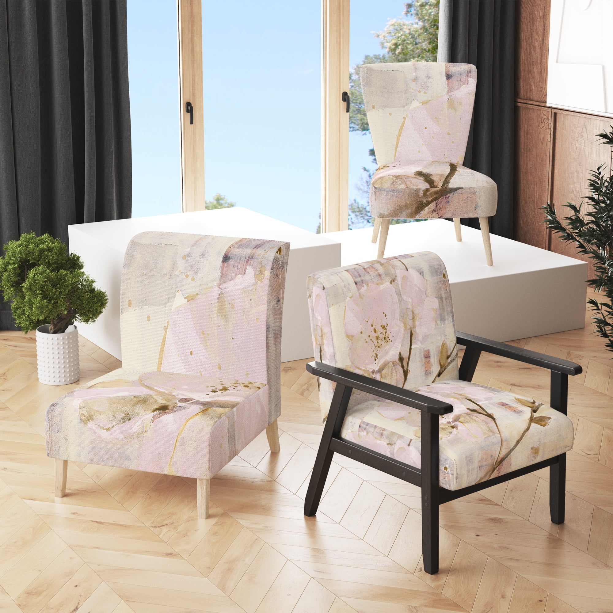 Designart "Elegance I Pink" Upholstered Shabby Chic Accent Chair - Arm ...