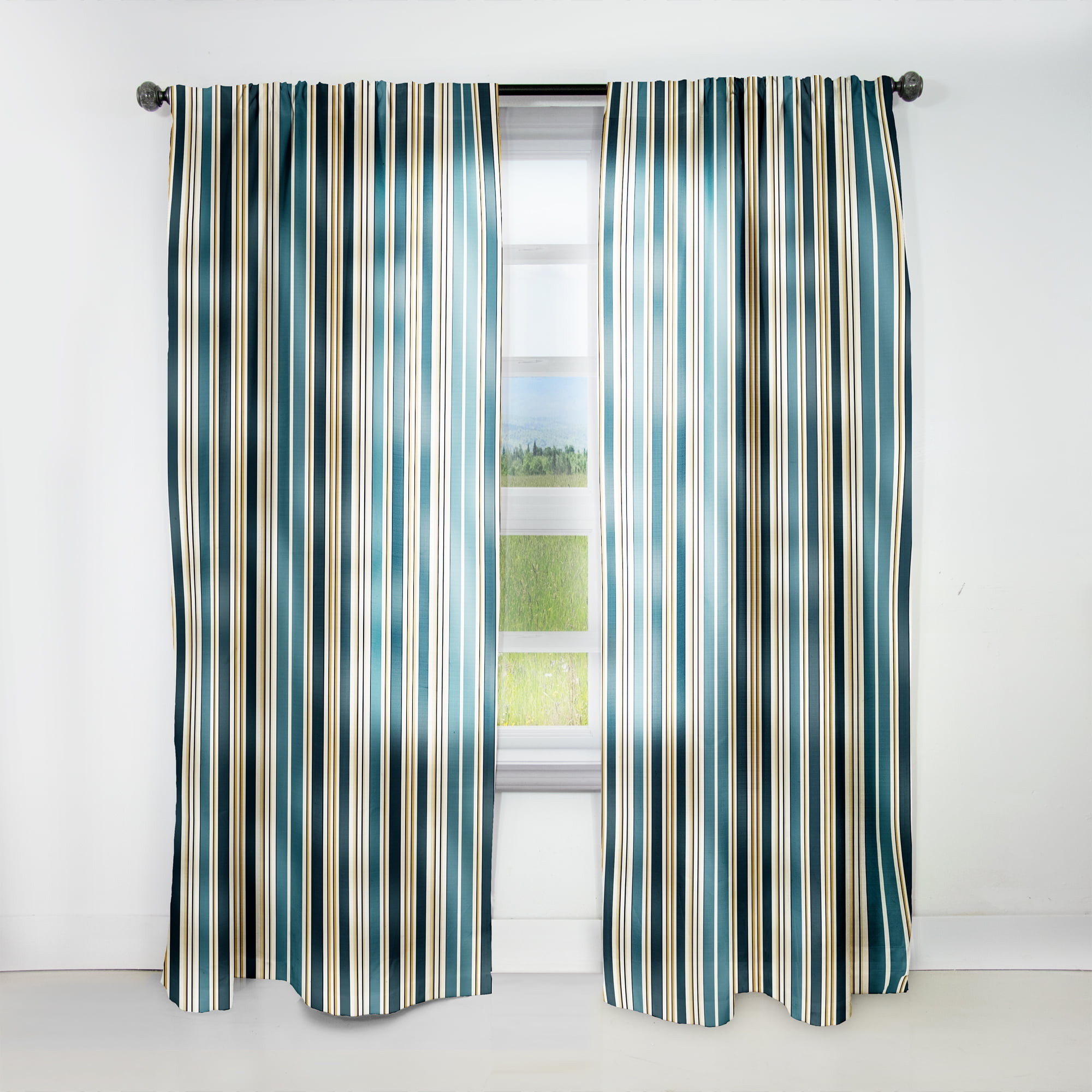 Designart "Elegance In Classic Beige And Green Stripes I" Striped ...