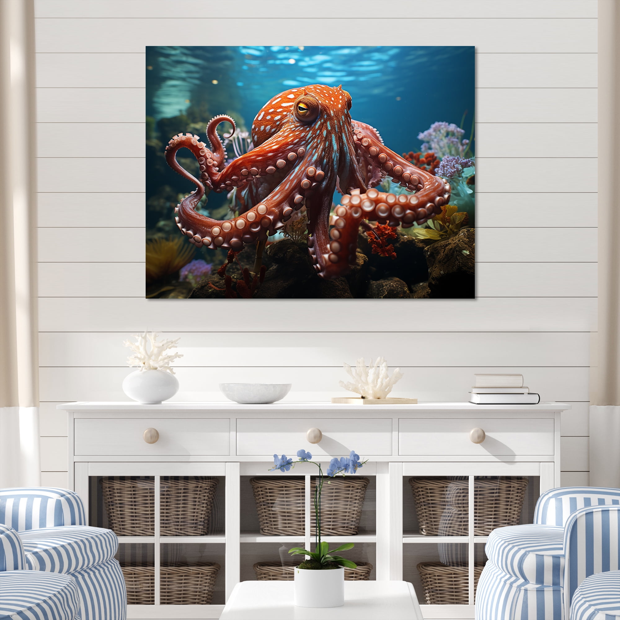 Designart "Elegance In The Octopus'S Dance" Animals Octopus Wall Art ...