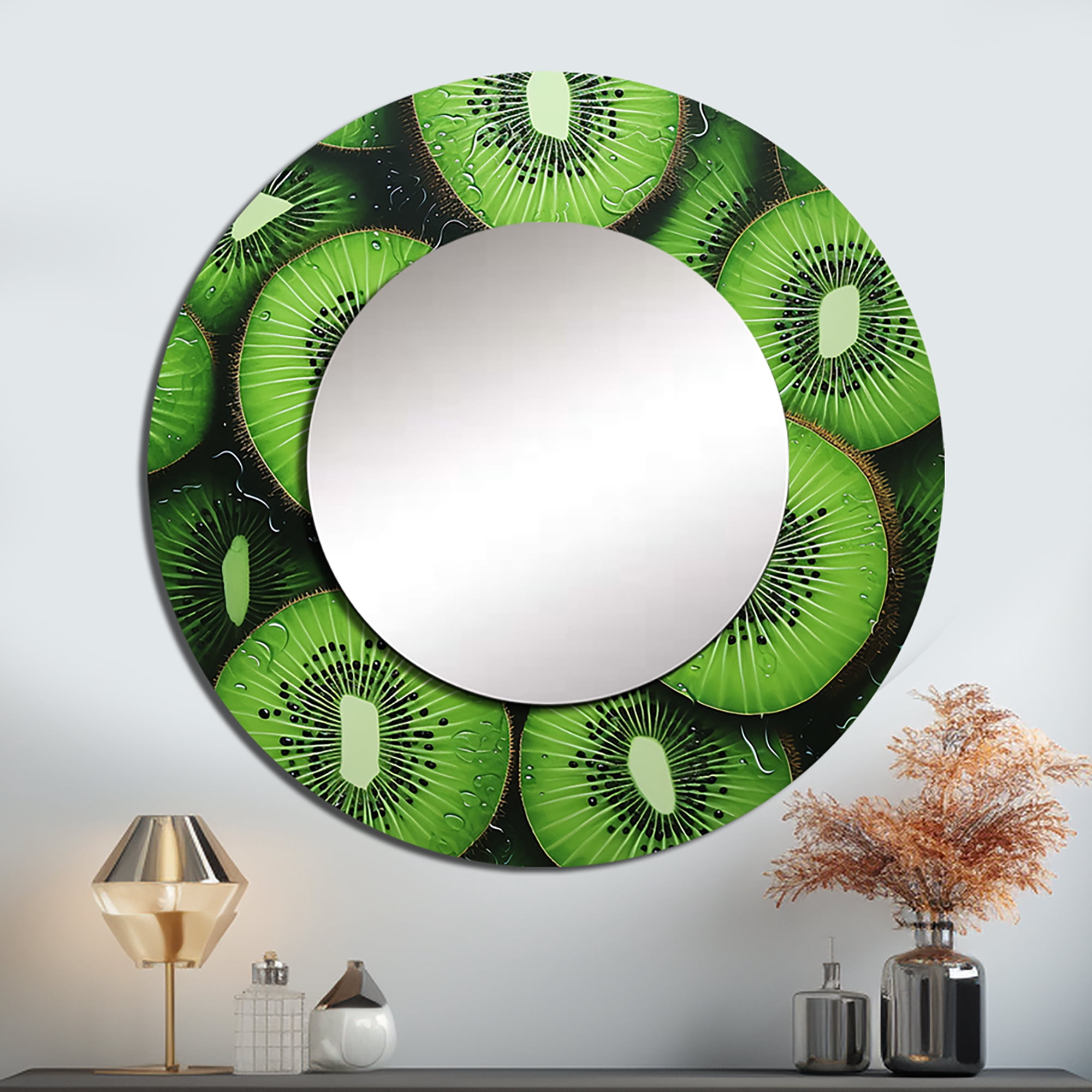 Designart "Elegance Of Emerald In Kiwi Fruit" Fruits Rund Mirror For ...