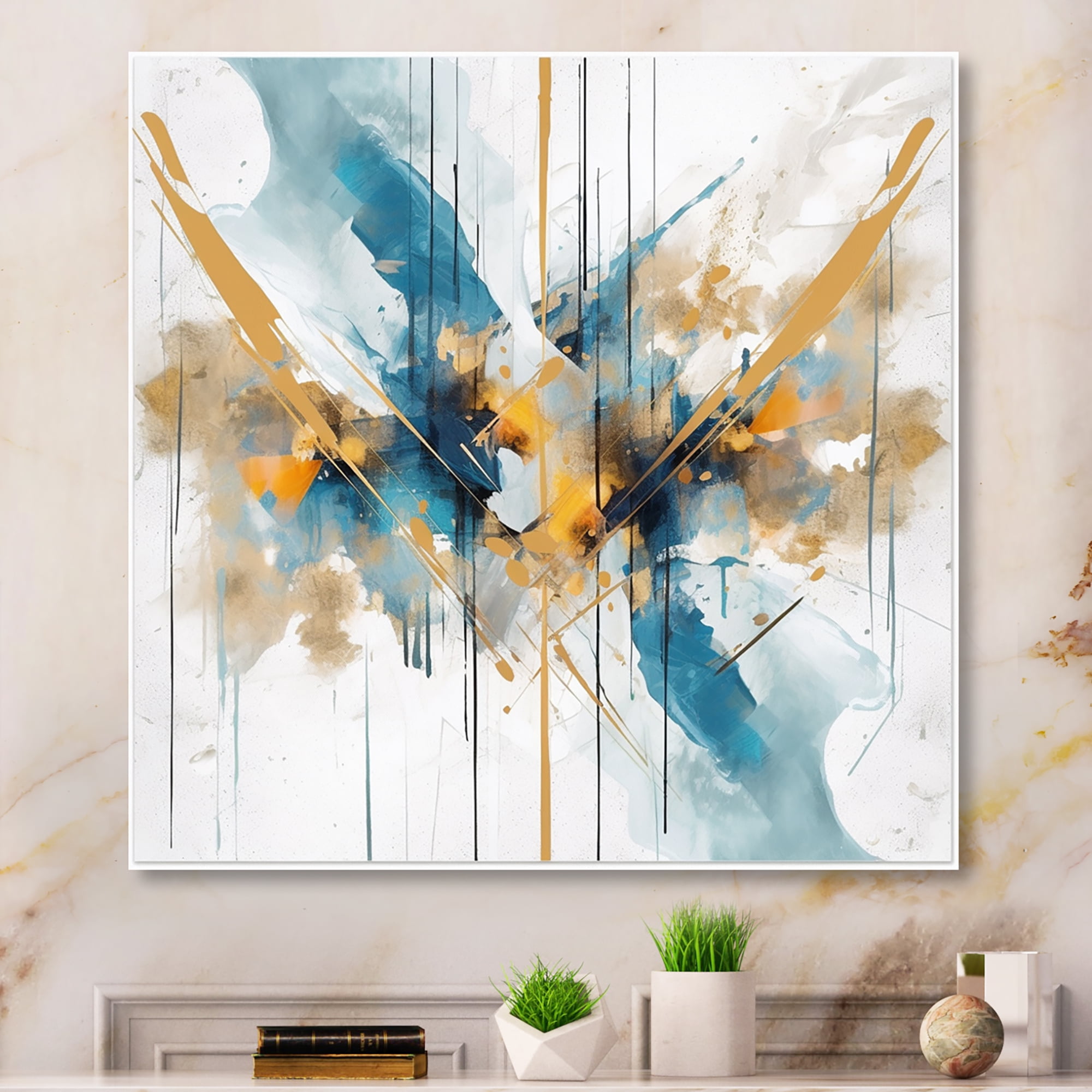 Designart "Elegance Teal Gold Fusion" Minimalism Metal Wall Art ...