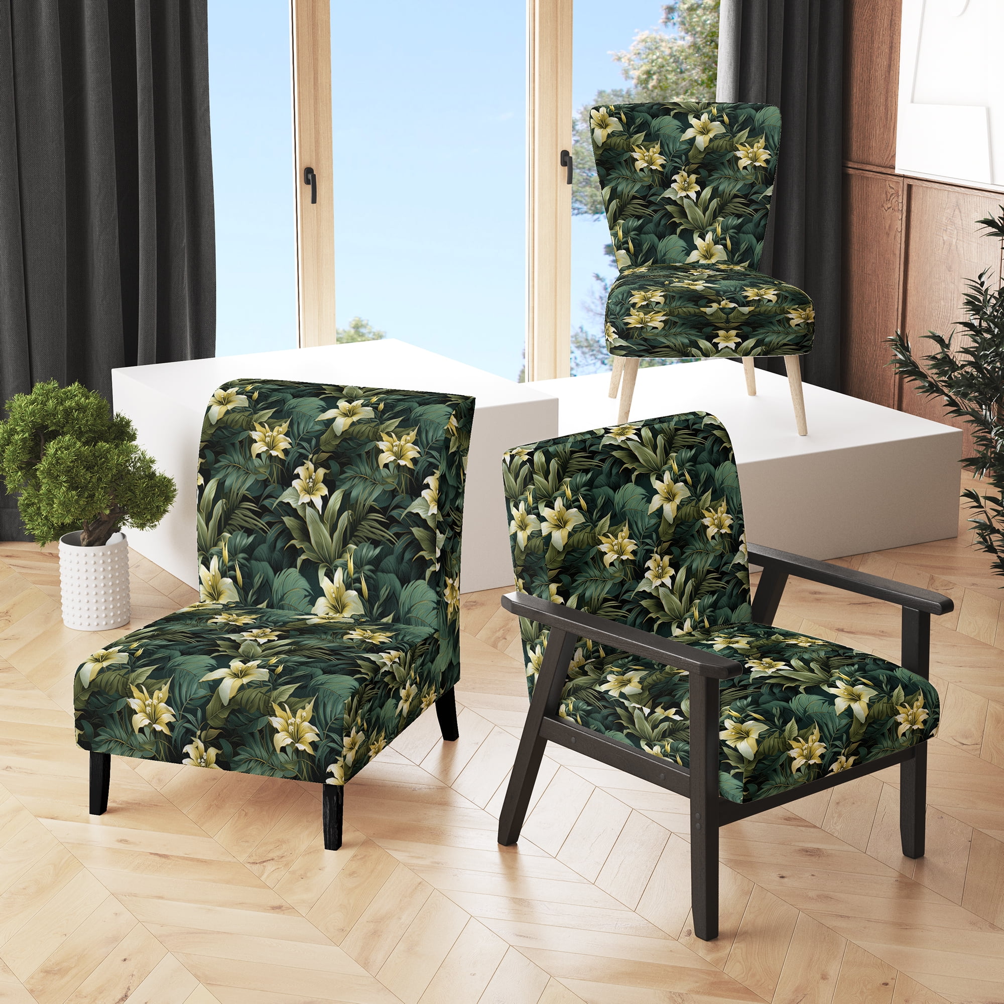Designart "Elegance Unveiled In The Tropics" Green Tropical Upholstered ...