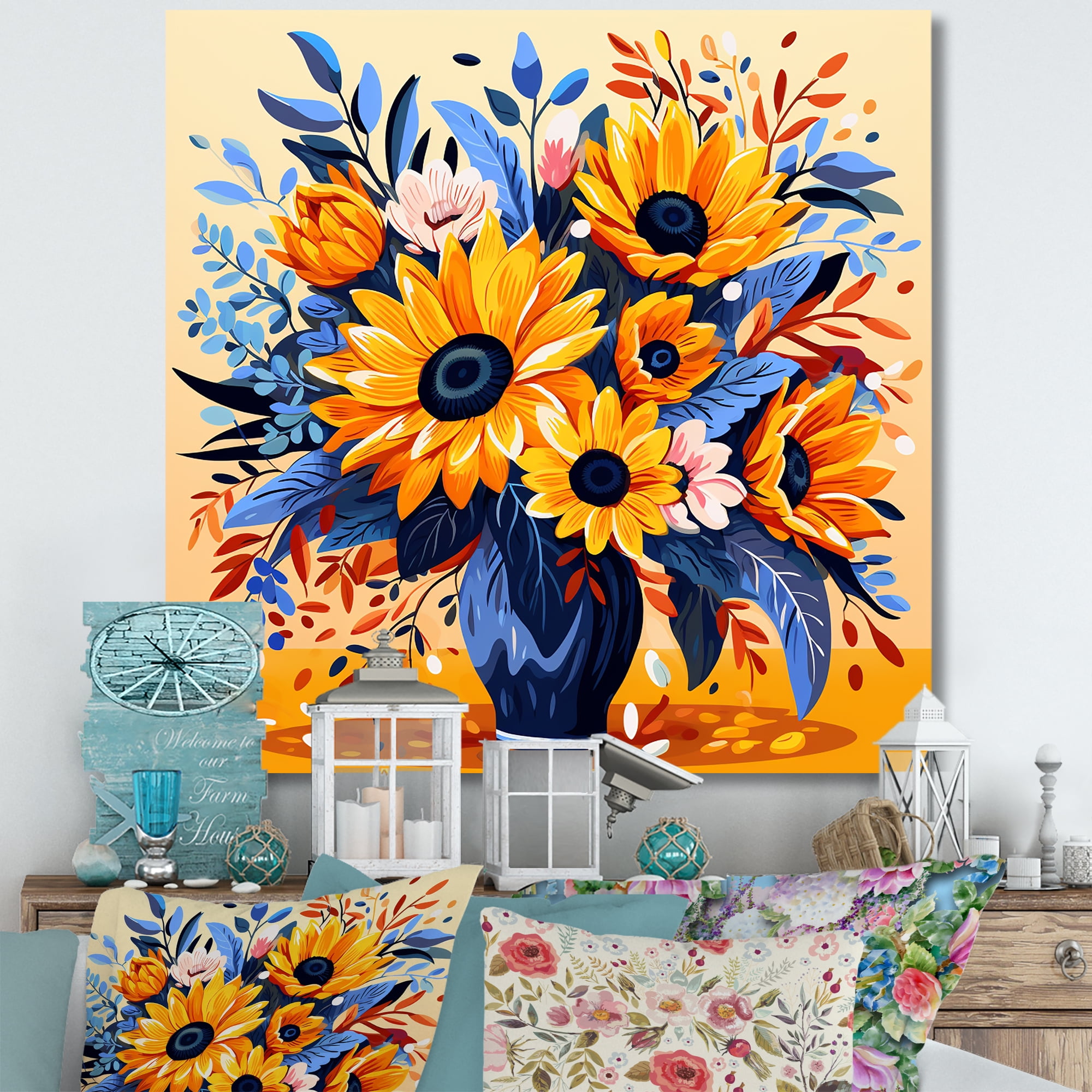 Designart "Elegance of Boho Sunflower Bouquet in Yellow I" Floral Wall ...