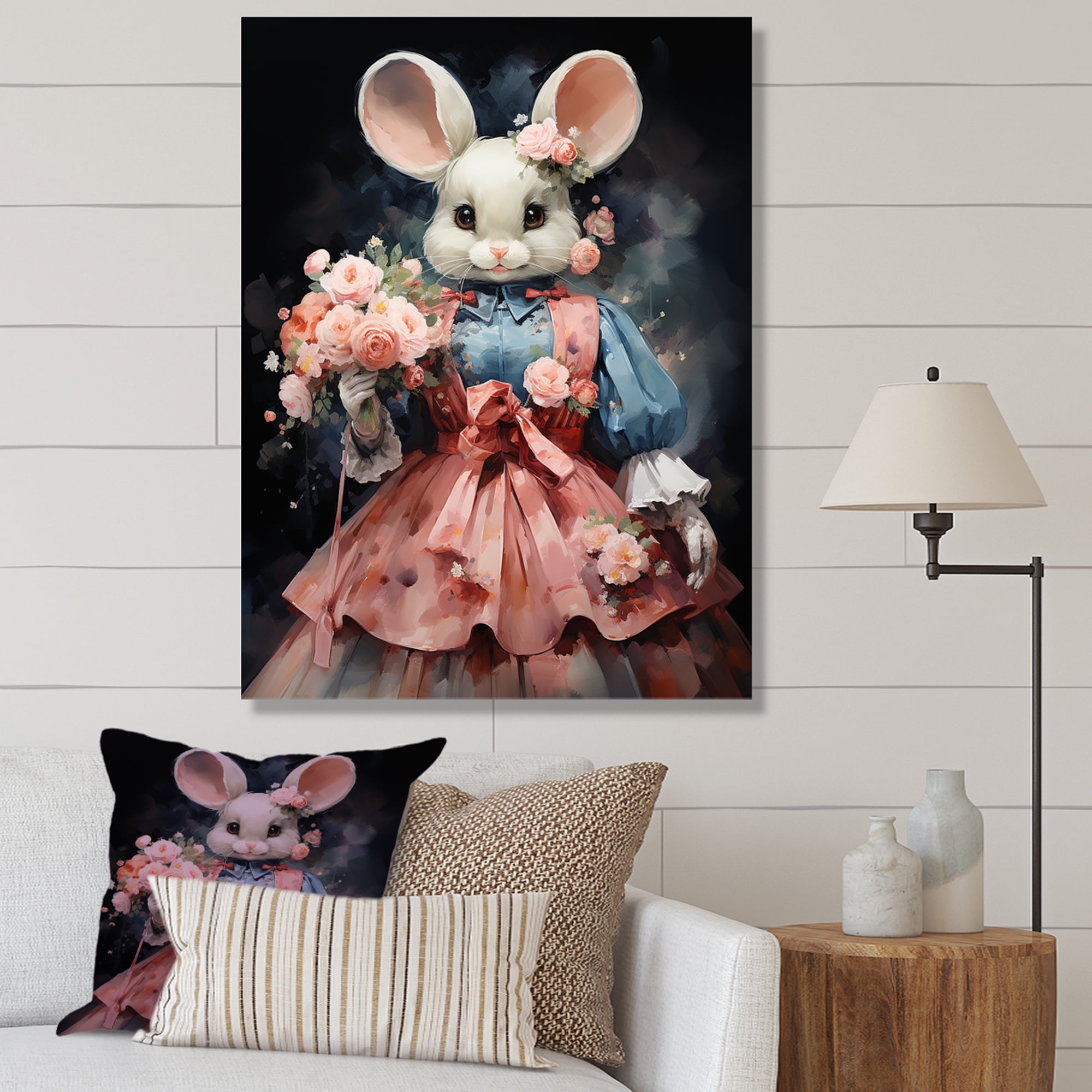 Designart "Elegance of Cute Mouse in Pink Rococo Dress I" Animals ...