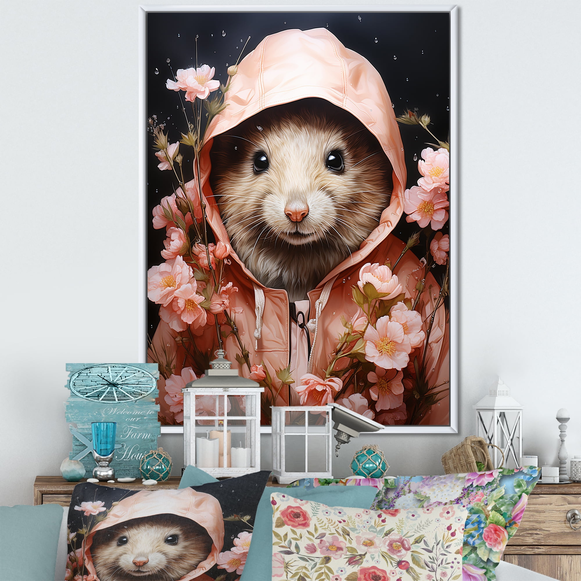 Designart "Elegance of Cute Mouse in Pink Rococo Dress II" Animals ...